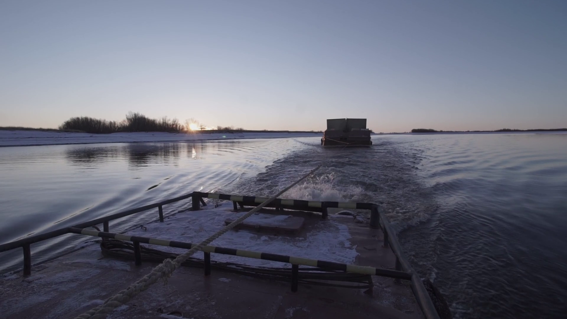 View Of Floating Barge With Cable On River Stock Footage SBV-348672851 ...