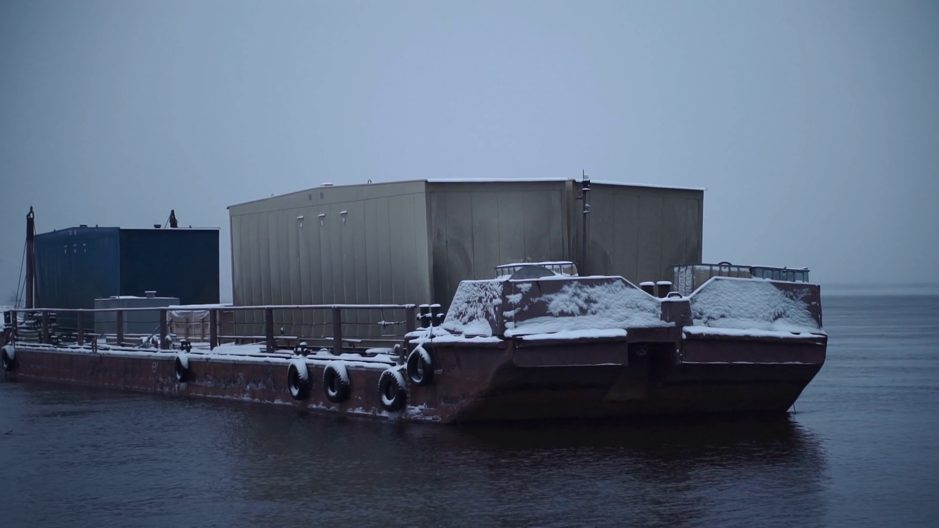 Barge With Containers Docked At Snowy Stock Footage SBV-348676130 ...