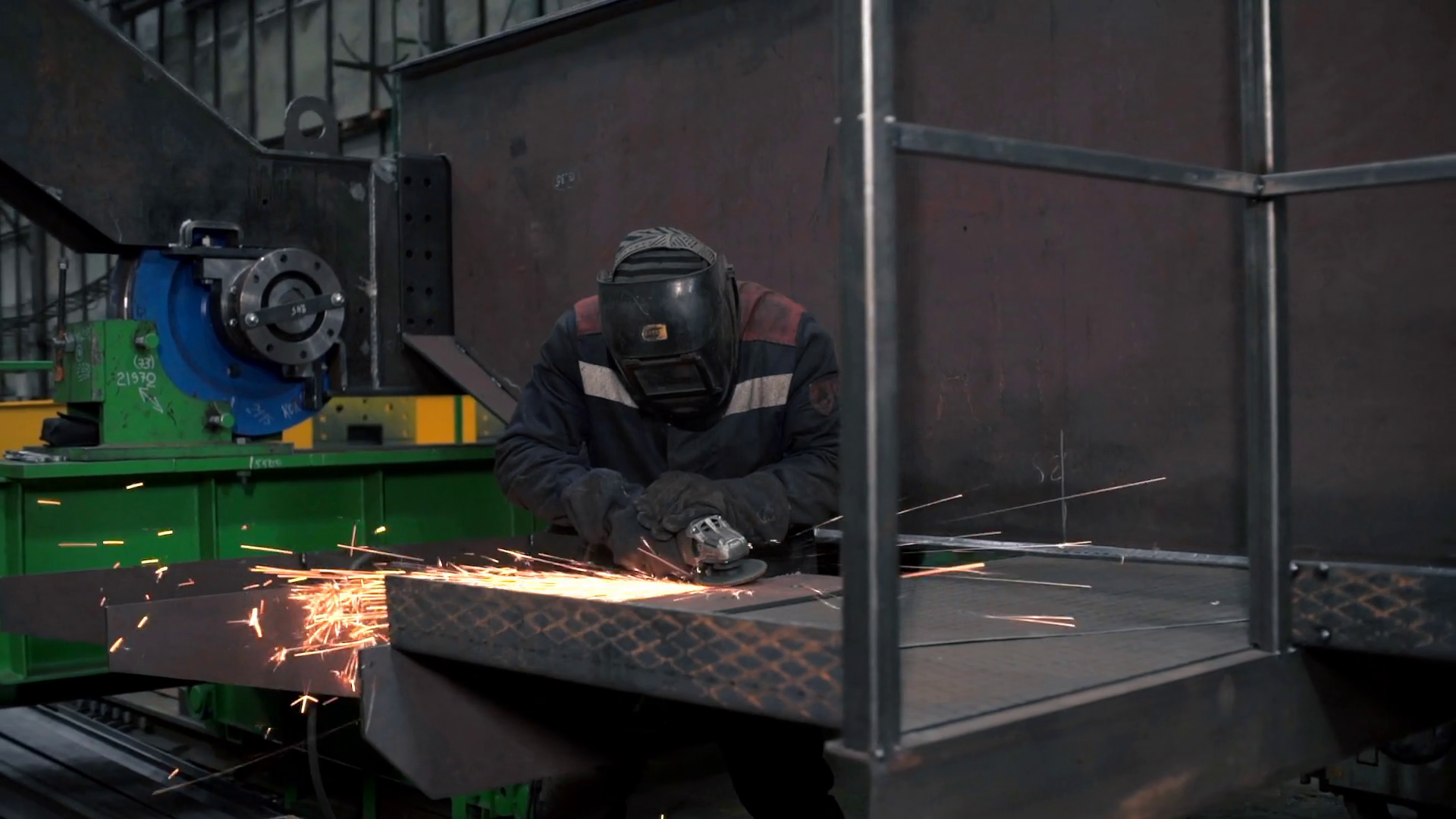 Welder Grinds Plate Welding Clip Welder Stock Footage SBV-348676127 ...