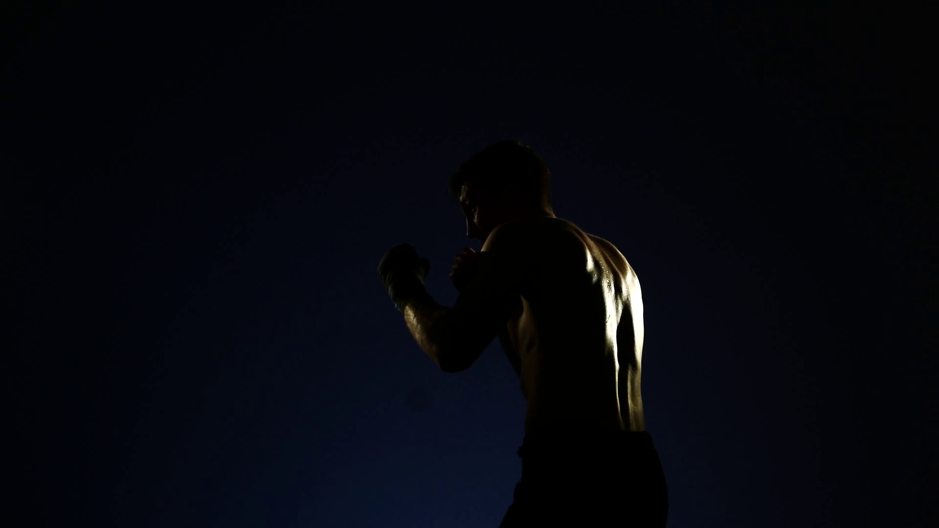 Boxer training in a gym, dramatic lighting. 4k Stock Video Footage 00: ...