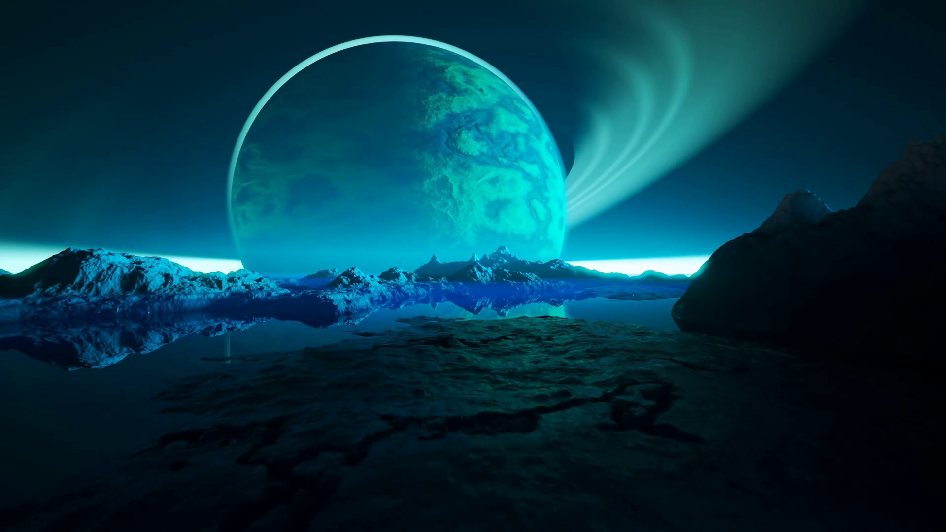 Alien Mystery Planet Reflection In Big Sea Stock Motion Graphics SBV ...