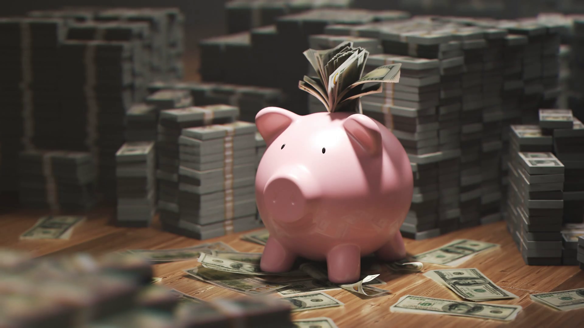 Cute Pink Piggy Bank Filled With Money Stock Motion Graphics SBV ...