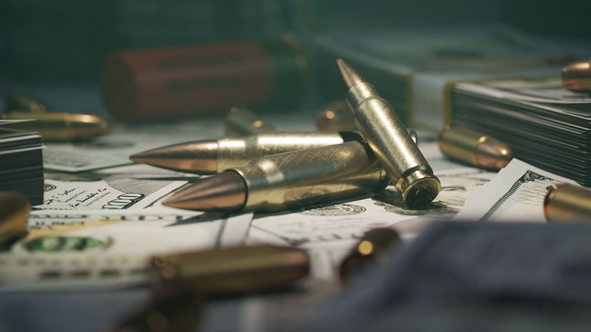 Few Ammo Bullets On Table In Dark Covered Stock Motion Graphics SBV ...