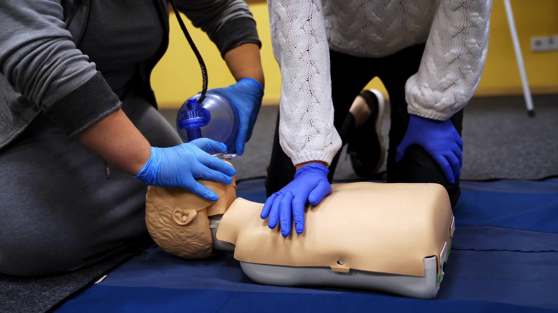 First Aid Reanimation Women In Safety Gloves Stock Footage SBV ...
