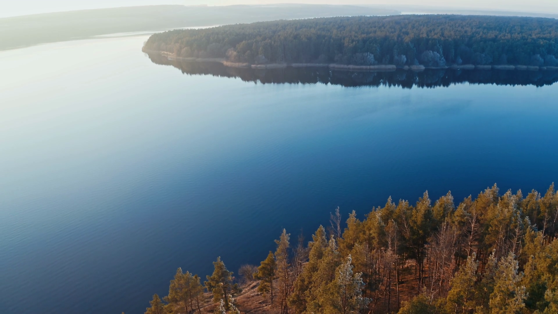 Aerial Fly Over River Reflected In Water Stock Footage SBV-352466362 ...