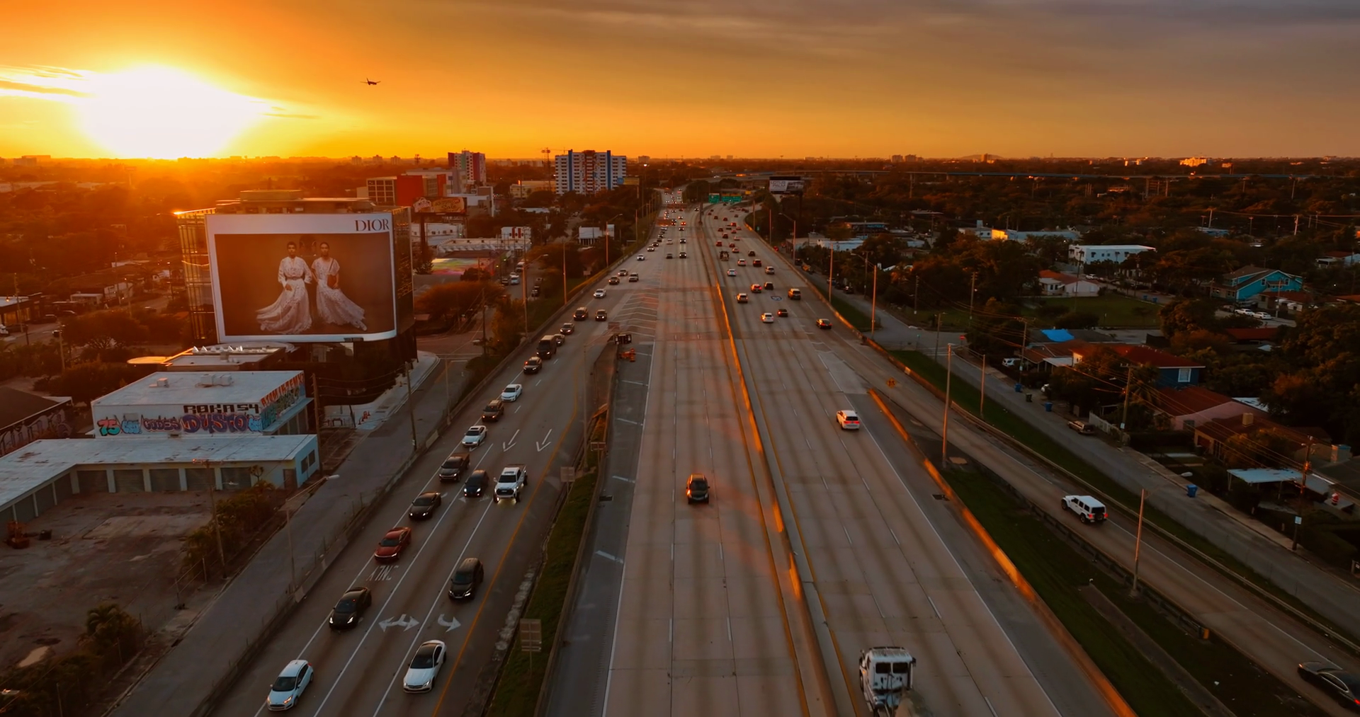 Flying Slowly Over Multi Lane Road In Miami Stock Footage SBV-352990827 ...