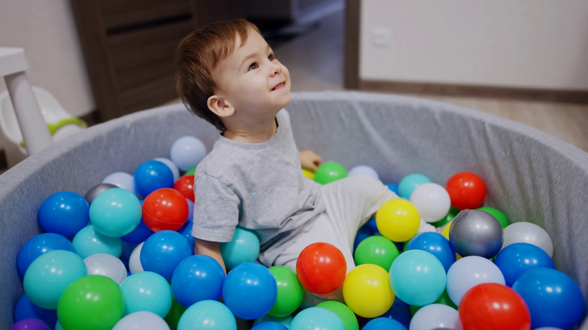 Happy Caucasian Toddler Falling Into Dry Stock Footage SBV-352869560 ...