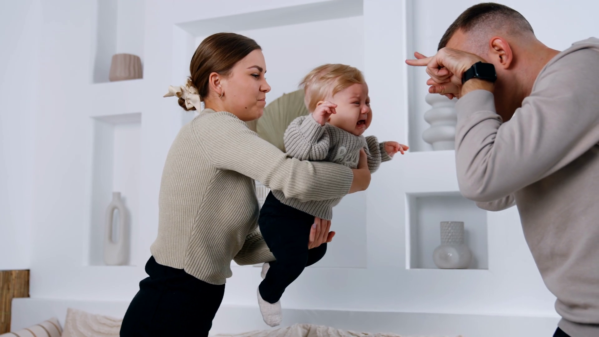 Parents Are Trying To Calm Down Crying Baby Stock Footage SBV-353032050 ...