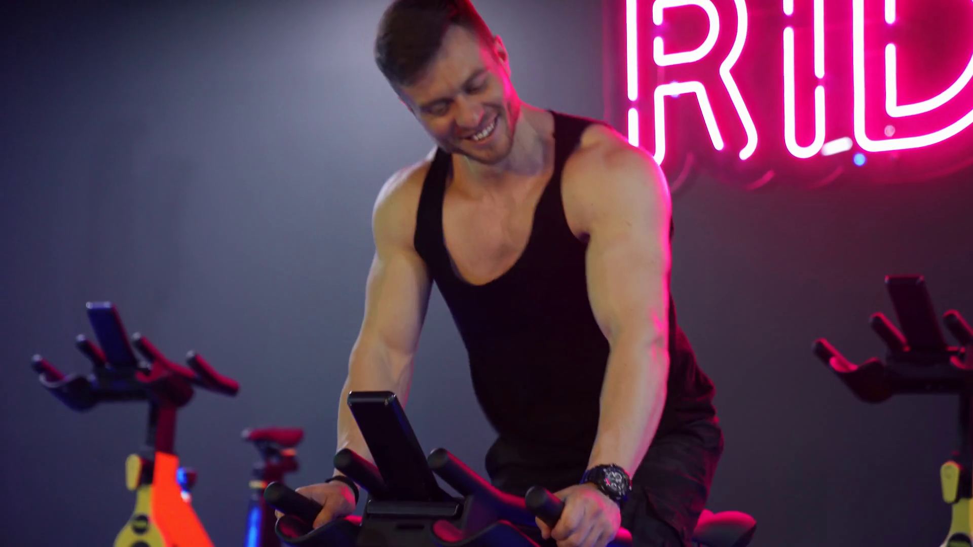 Sportsman Riding Bike At Gym Close Up Of Stock Footage SBV-353223748 ...