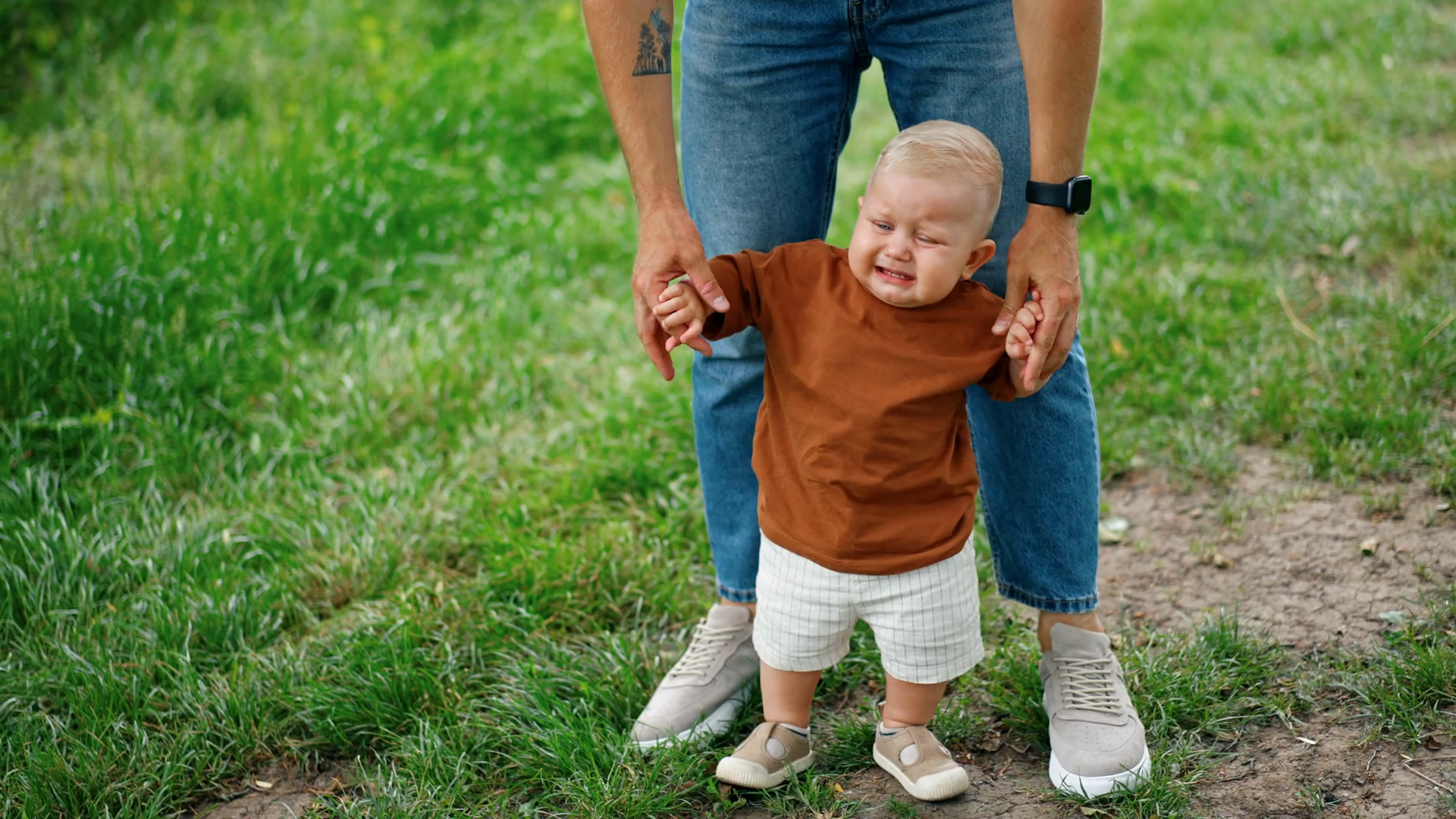 Unrecognized Father Wearing Jeans Leads Stock Footage SBV-353209836 ...