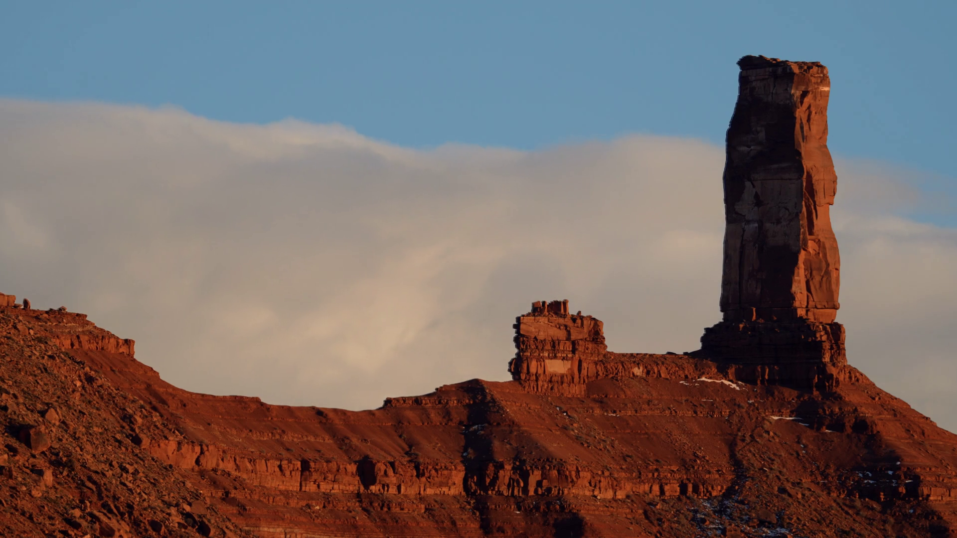 View Of Castleton Tower Clouds Move In Stock Footage SBV-347796424 ...