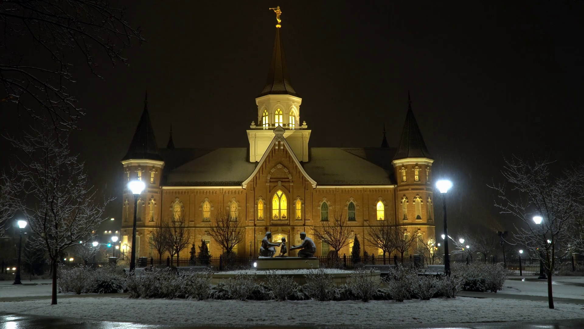 Snow Falling At Night In Front Of Provo Stock Footage SBV-348629565 ...
