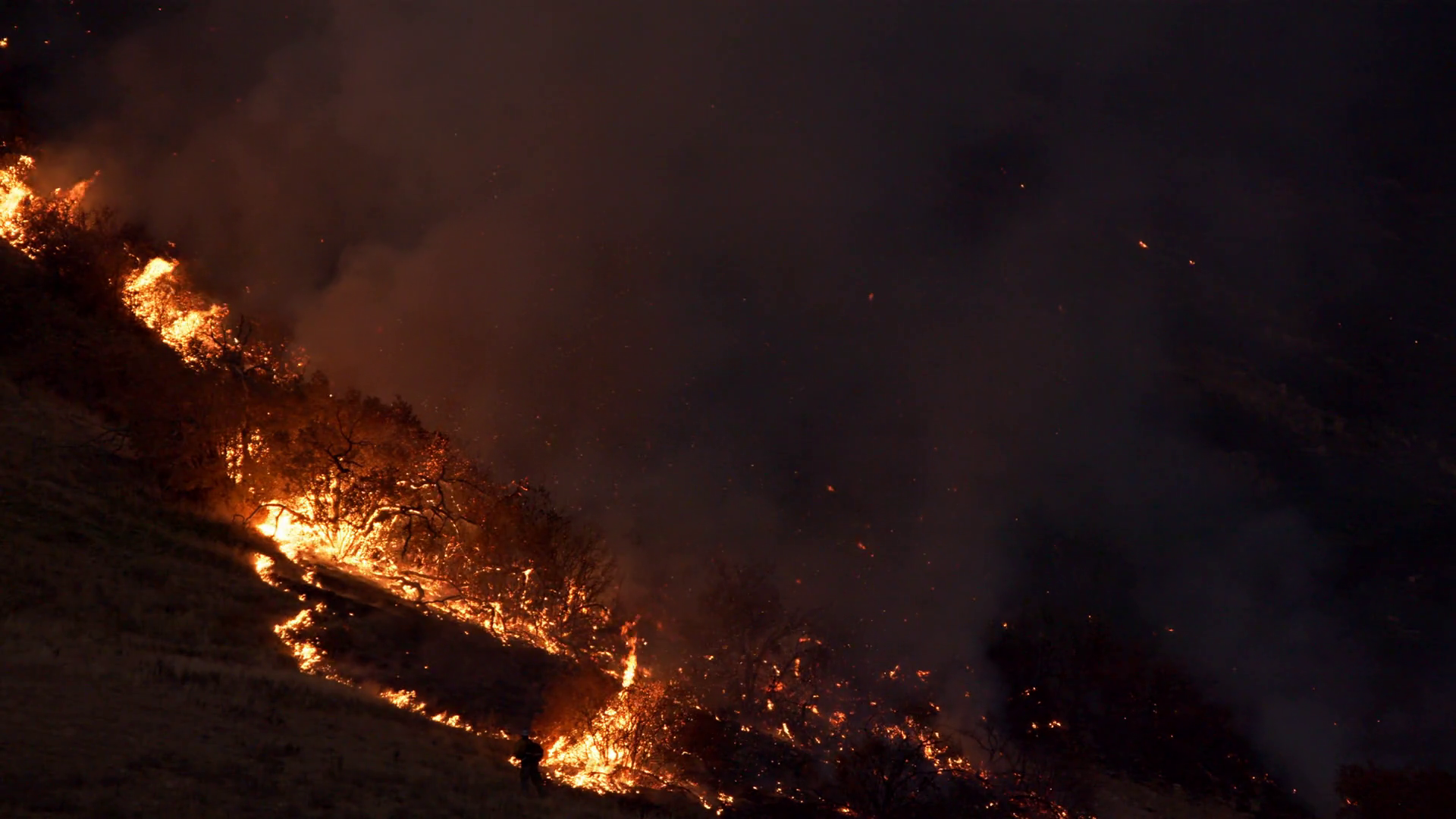 Wildfire Burning On Mountainside Firefighter Stock Footage SBV ...