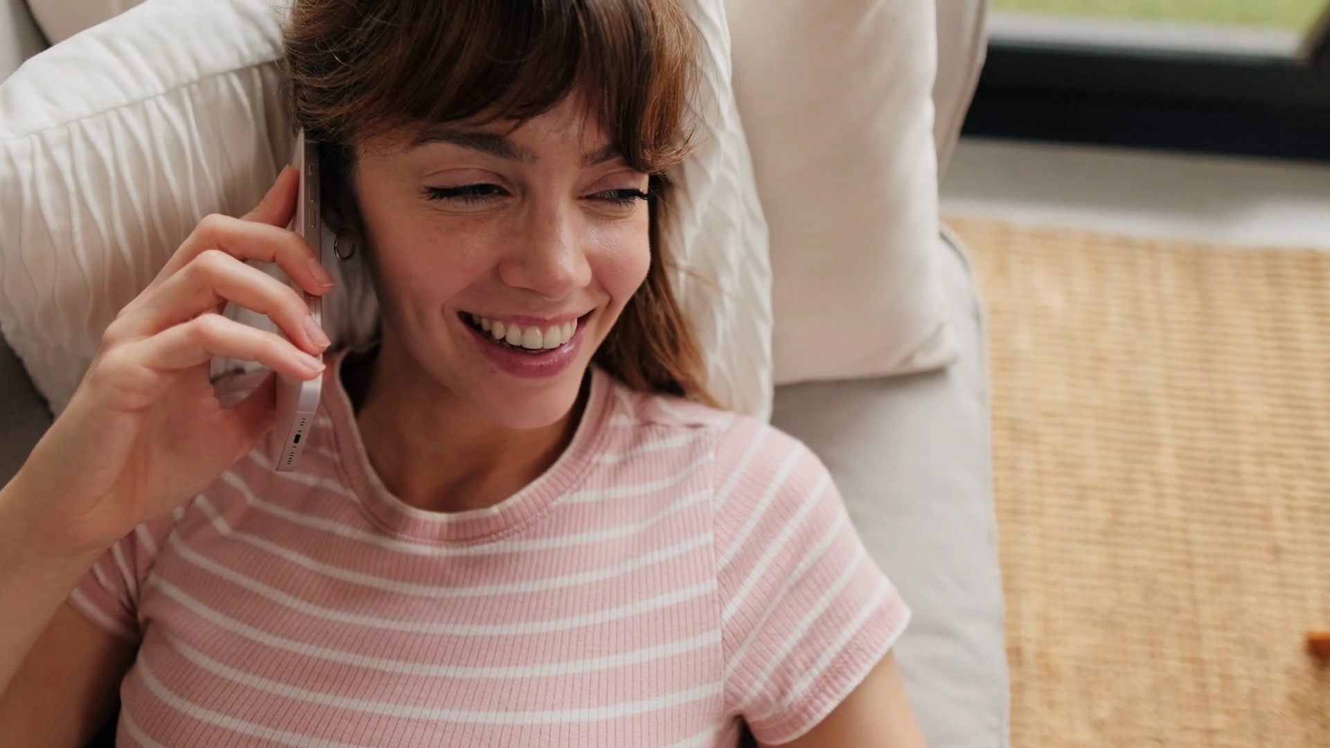 Happy Woman Talking On Phone At Home Stock Footage SBV-352173277 ...
