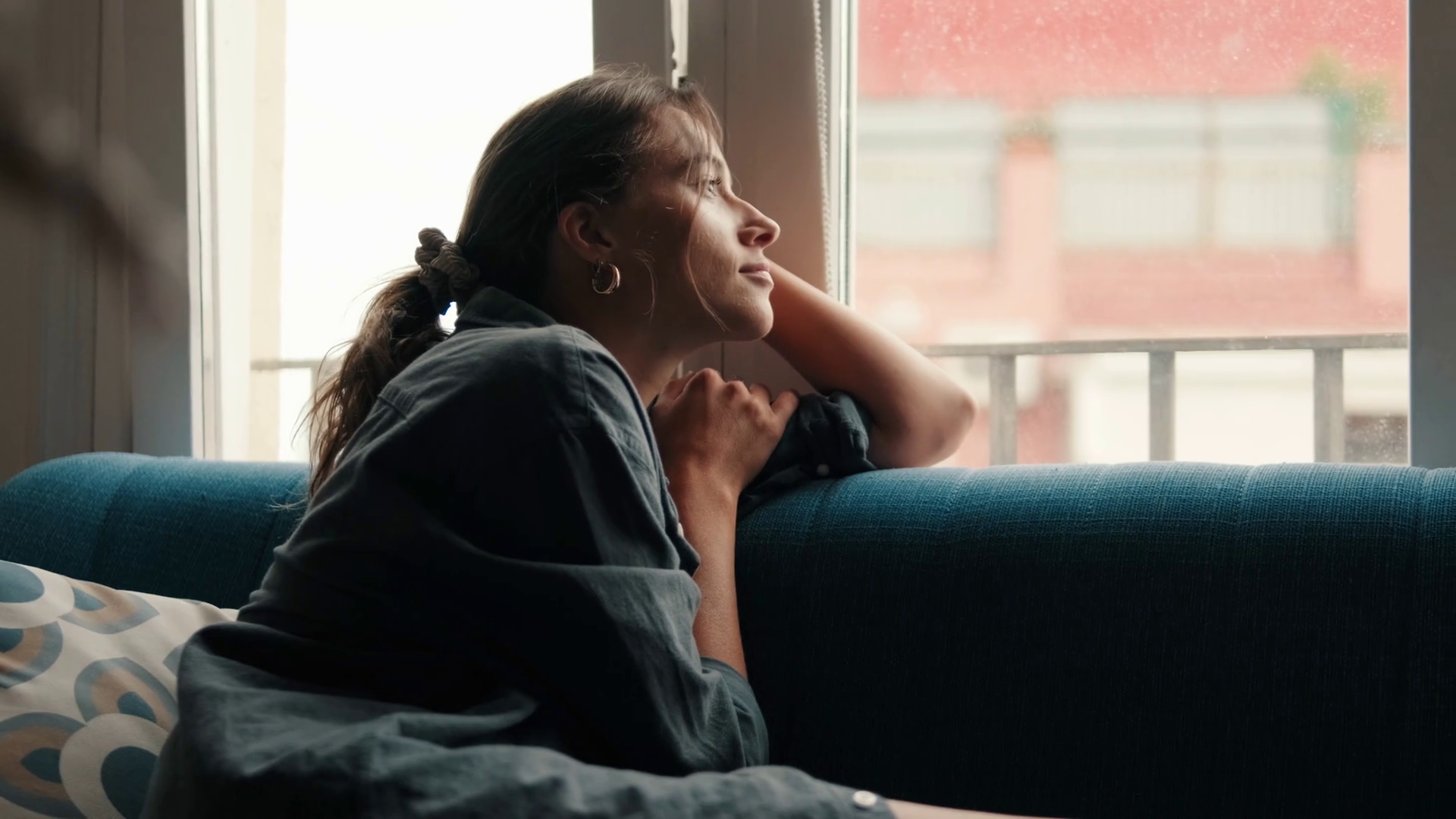 Young Woman Daydreaming Looking Out Window Stock Footage SBV-352169388 ...
