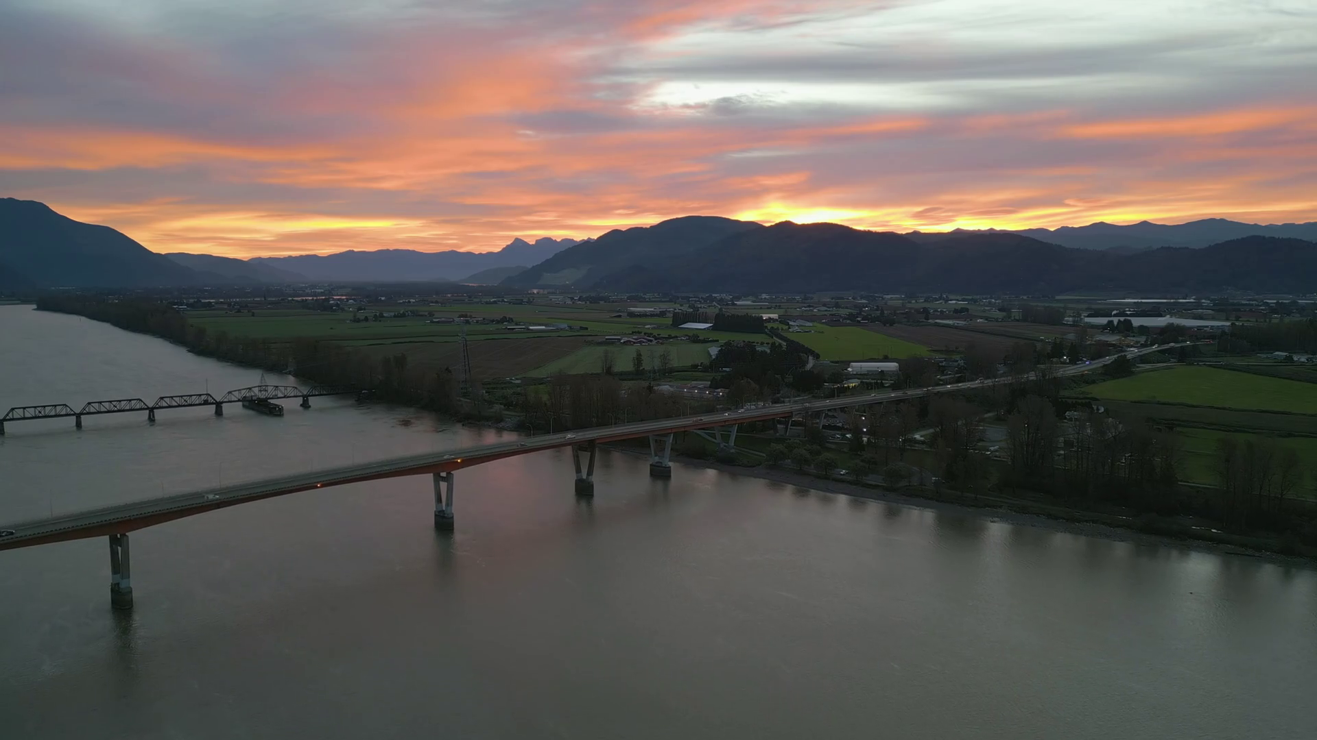 Aerial Sunset View Of Mission Bridge Fraser Stock Footage SBV-352048259 ...