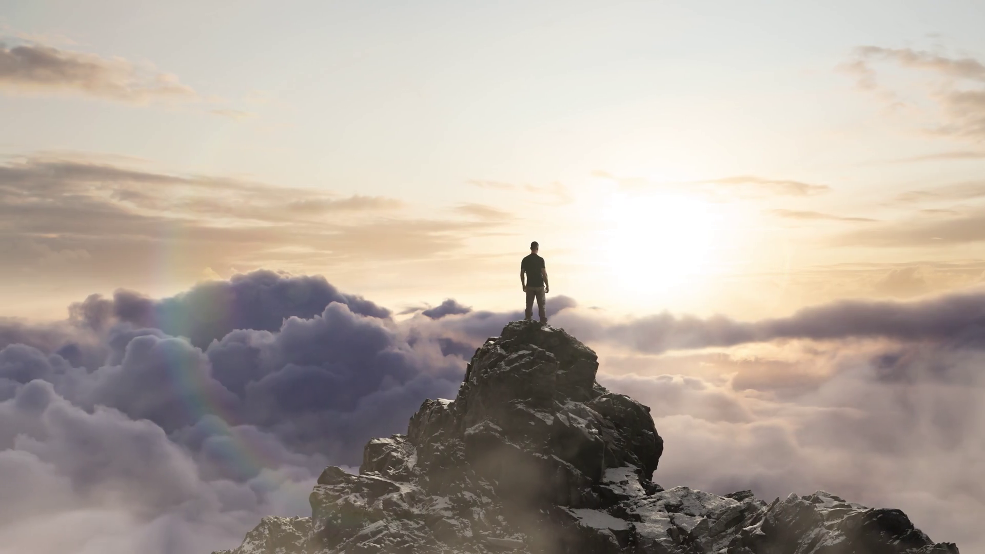 Adventurous Man Standing On Top Of Mountain Stock Footage SBV-347731366 ...