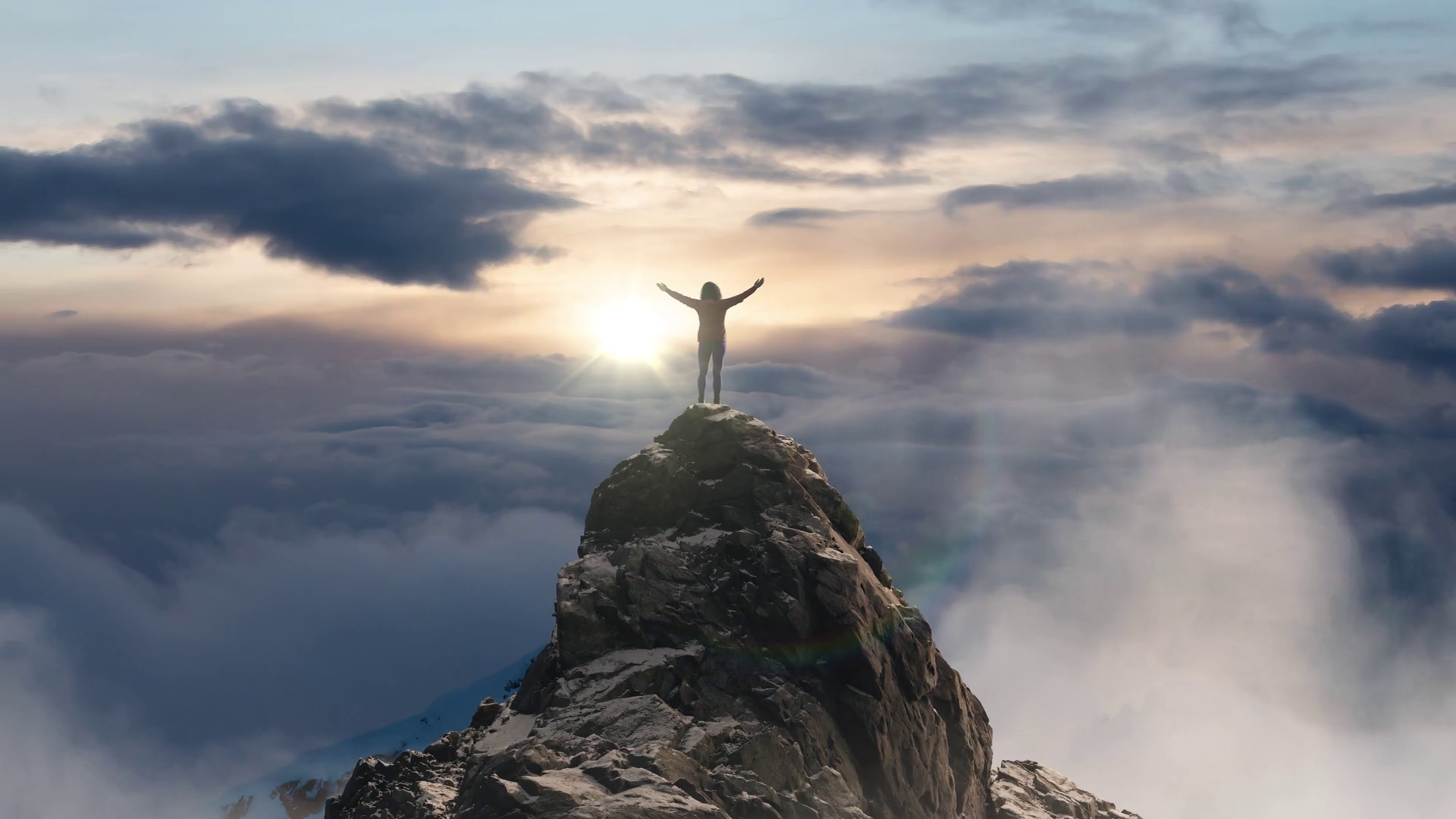 Adventurous Woman Standing On Top Of Stock Footage SBV-347741113 ...