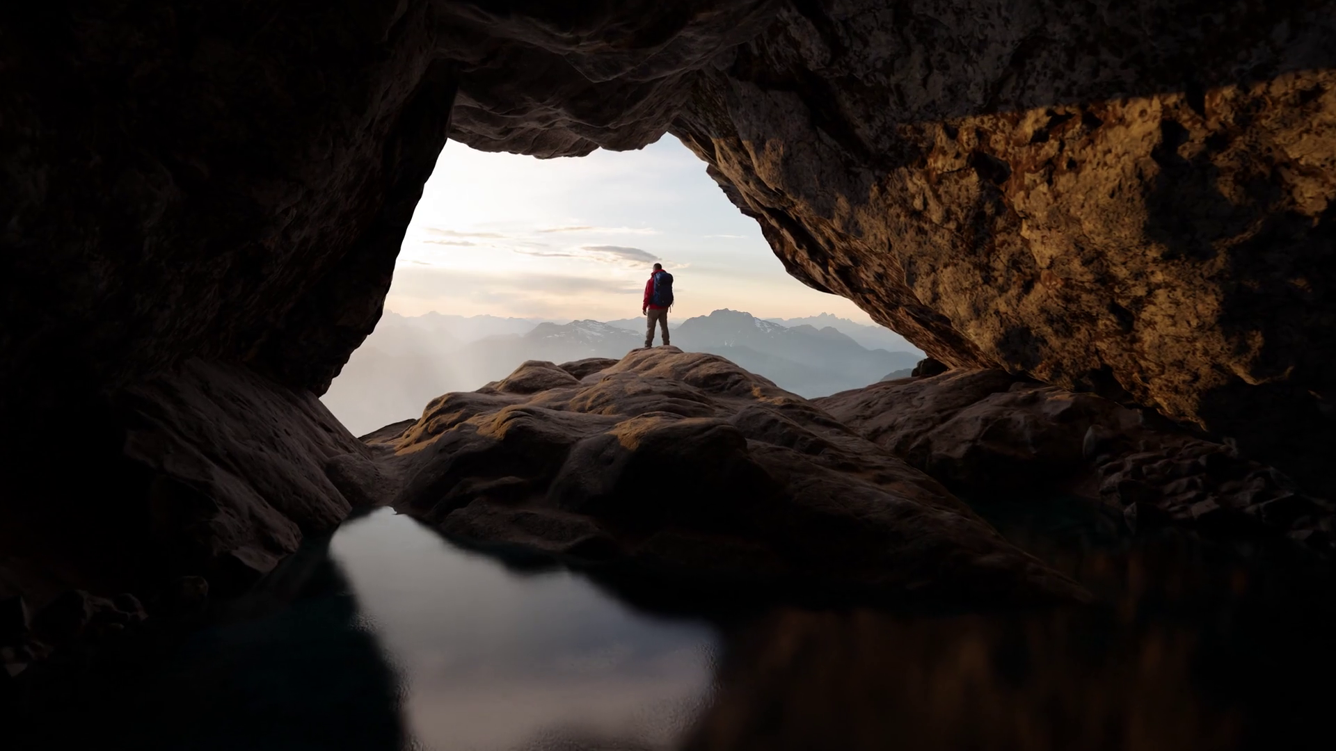 Adventurous Man Standing In Cave On Top Of Stock Footage SBV-347779614 ...