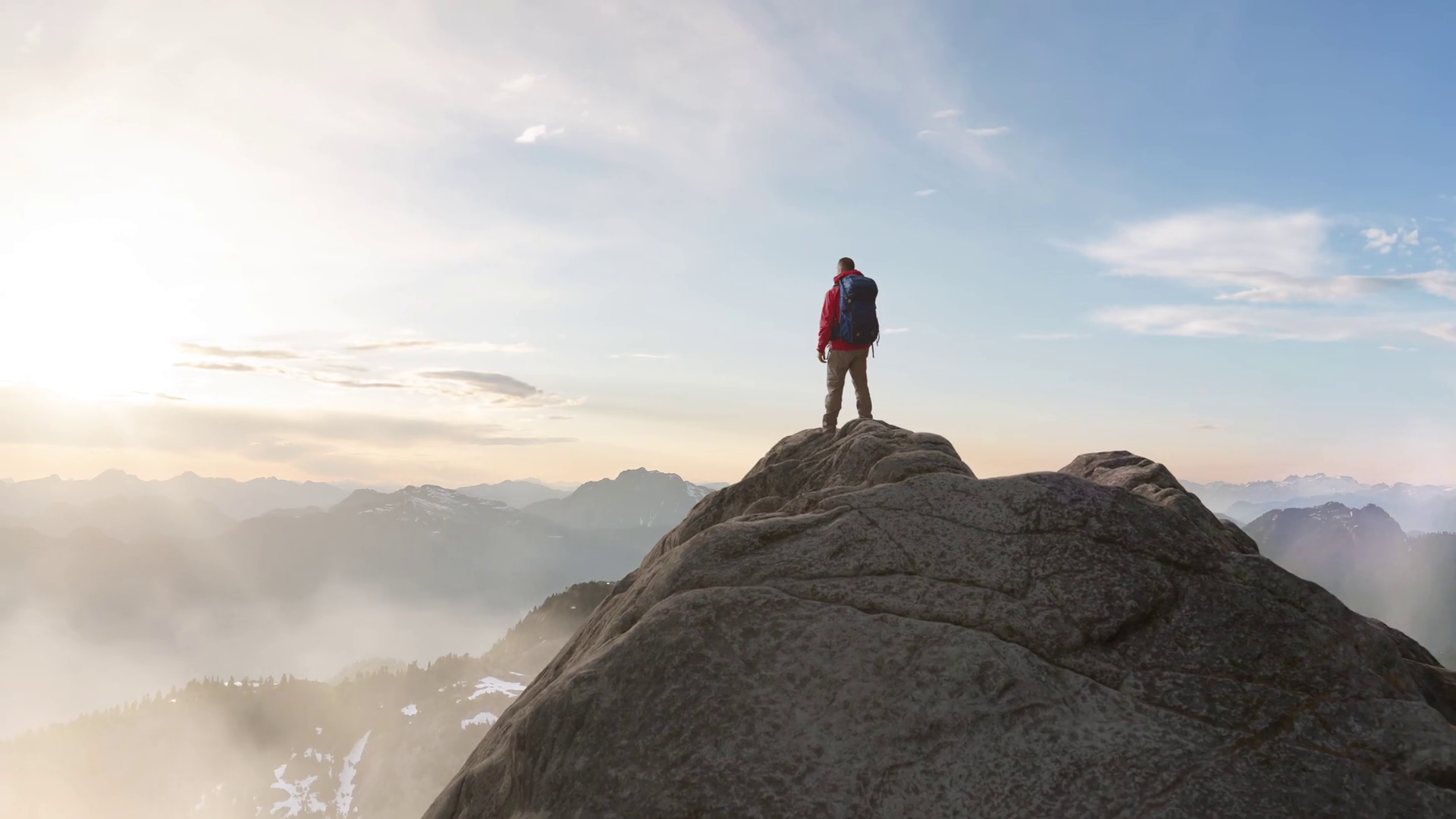 Adventurous Man Standing On Top Of Mountain Stock Footage SBV-347780428 ...