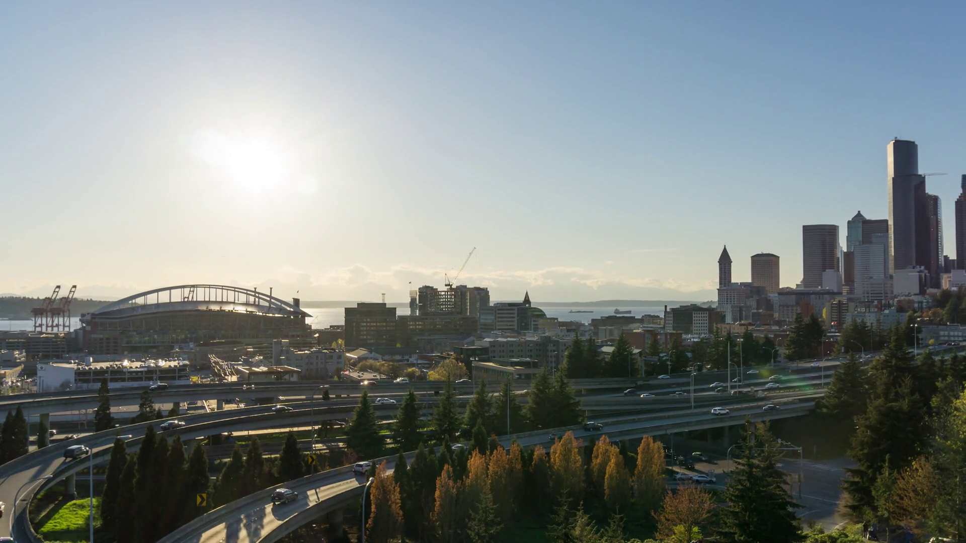 Aerial Sunset Timelapse Of Seattle Downtown Stock Footage SBV-348416994 ...
