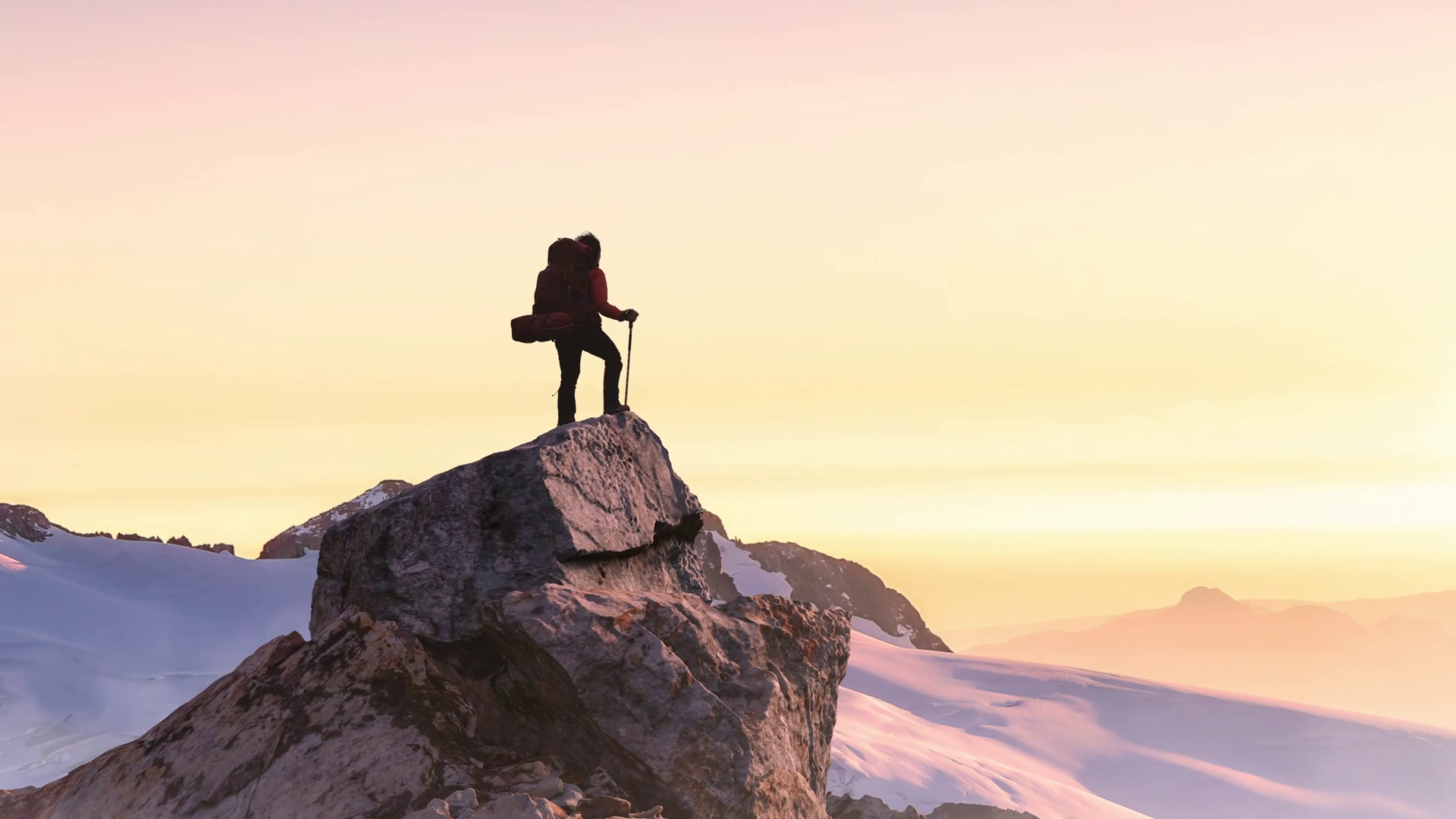Adventure Woman On Top Of Rocky Mountain Stock Footage SBV-348798606 ...
