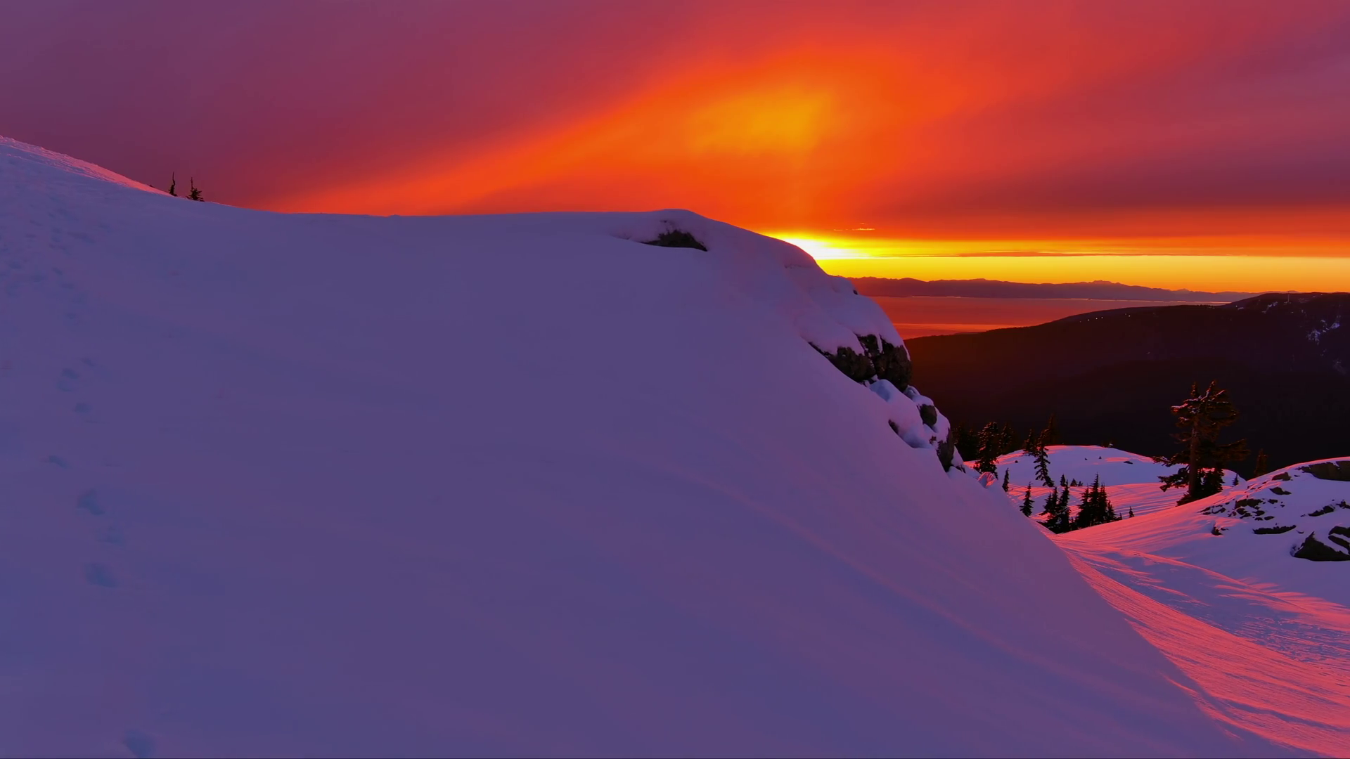 Snowy Rocky Mountain Peak Glowing Red Sky Stock Motion Graphics SBV ...