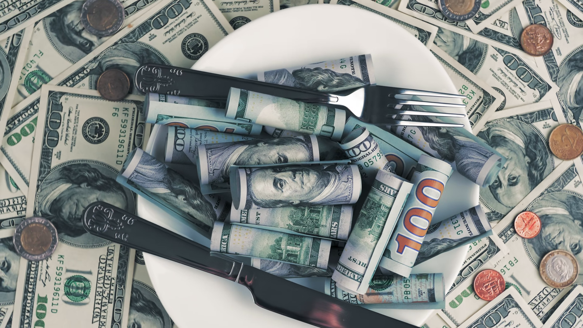 Silverware Plate Full Of Rolled Cash In Stock Footage SBV-353712470 ...