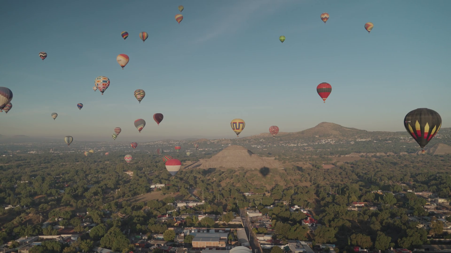 Hot Air Balloon Flying Above Pyramids Of San Stock Footage SBV ...