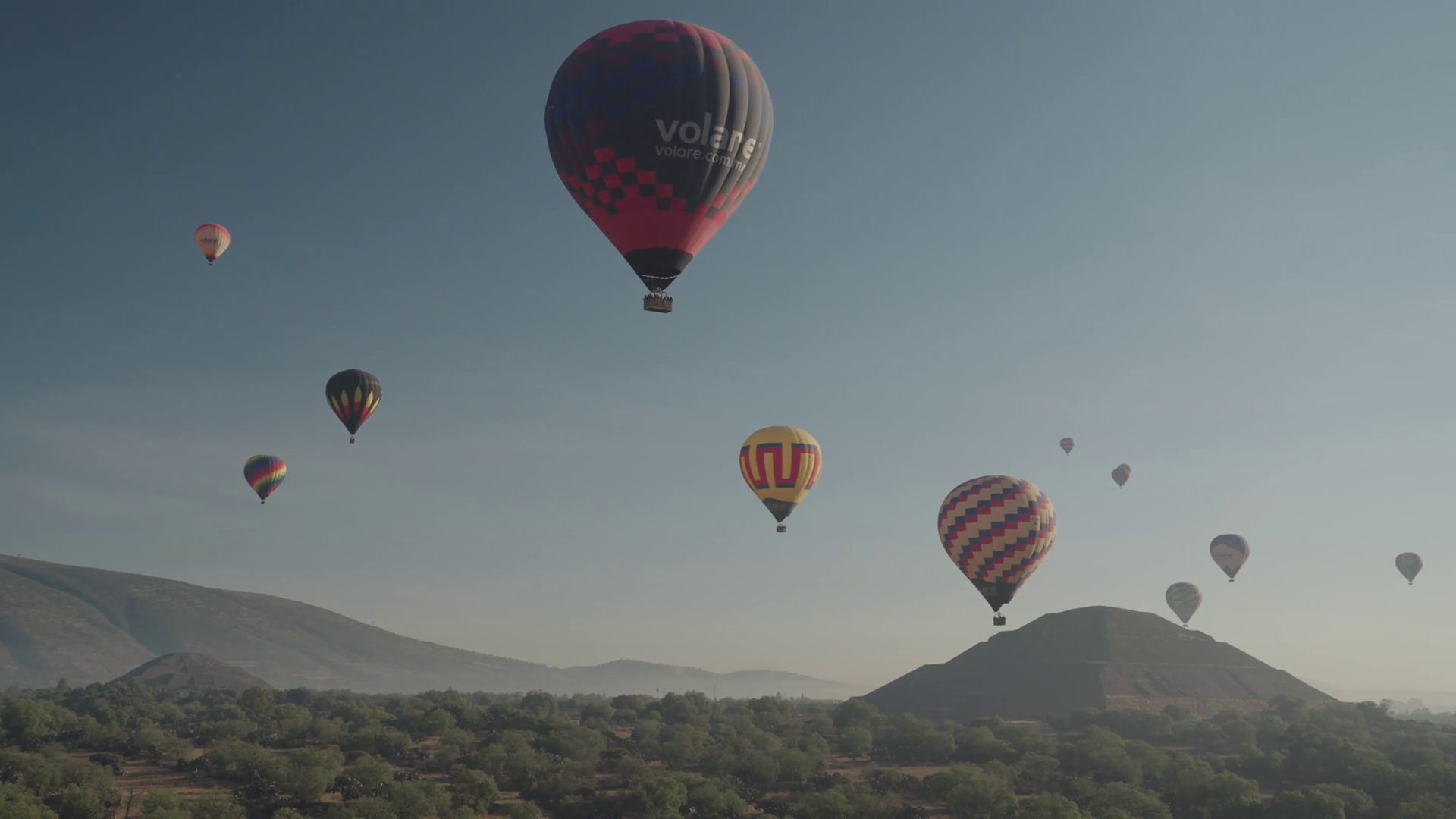 Hot Air Balloon Flying Above Pyramids Of San Stock Footage SBV ...