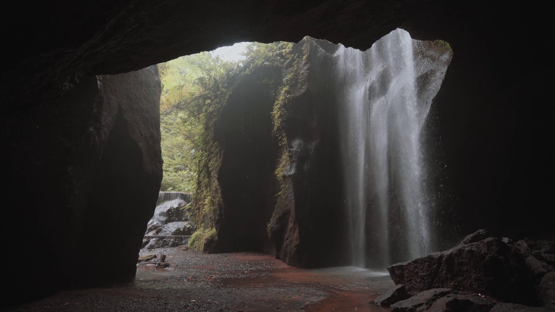 Goa Raja Waterfall - Big Cascade Inside Cave Stock Footage SBV ...