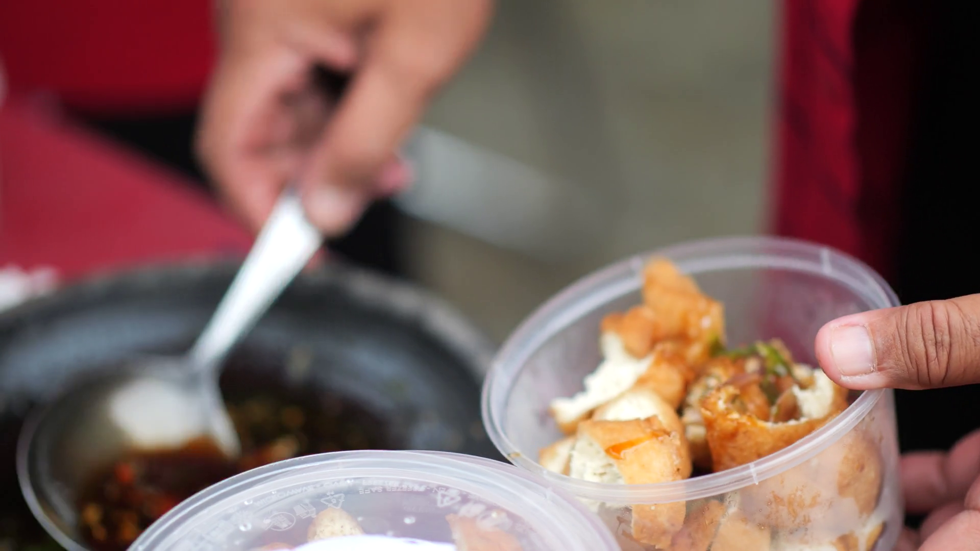 Pouring Sauce On Tahu Gejrot On Cup Tahu Stock Footage SBV-348438551 ...