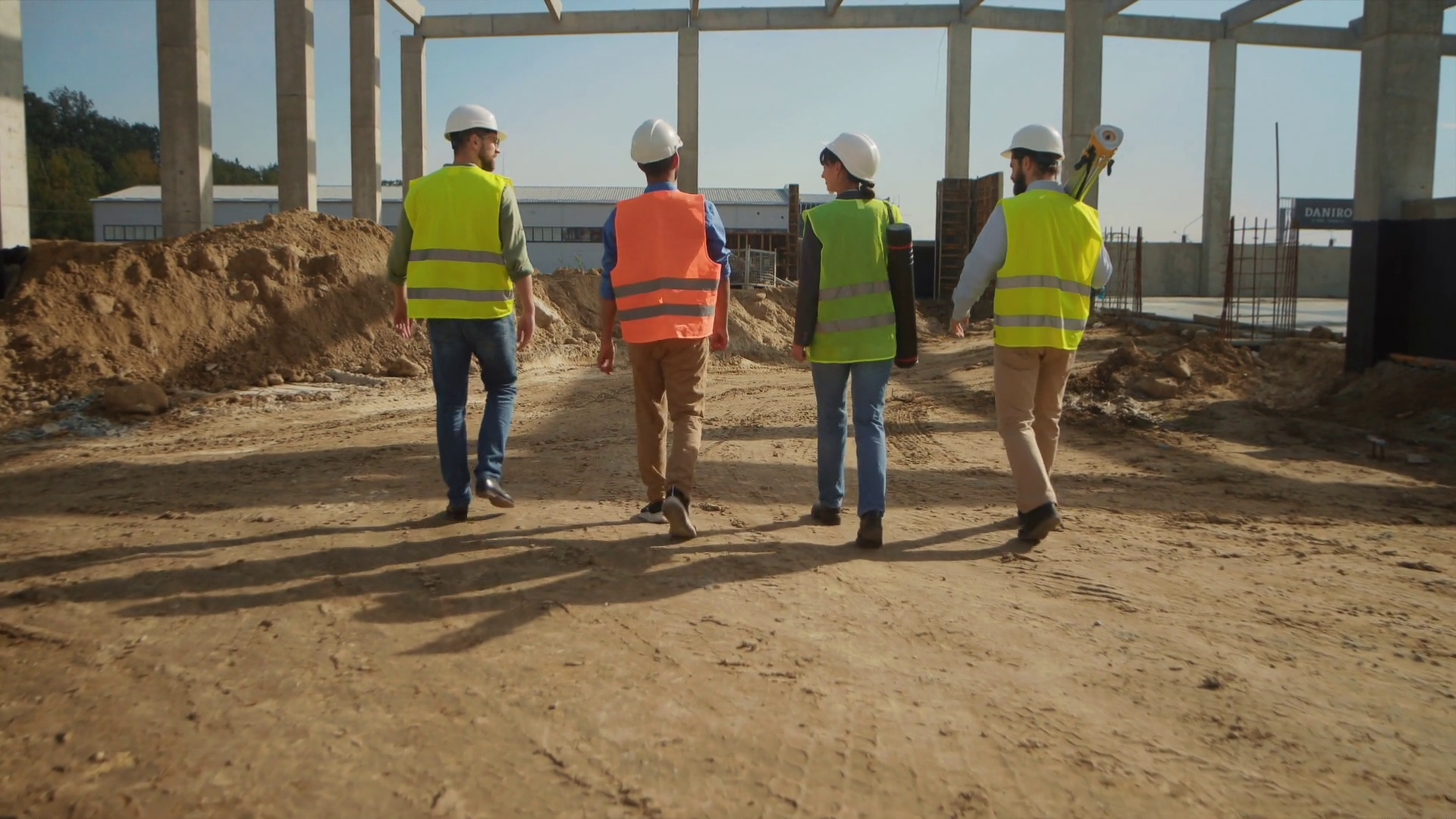 Back View Of Smiling Construction Workers Stock Footage SBV-352137800 ...