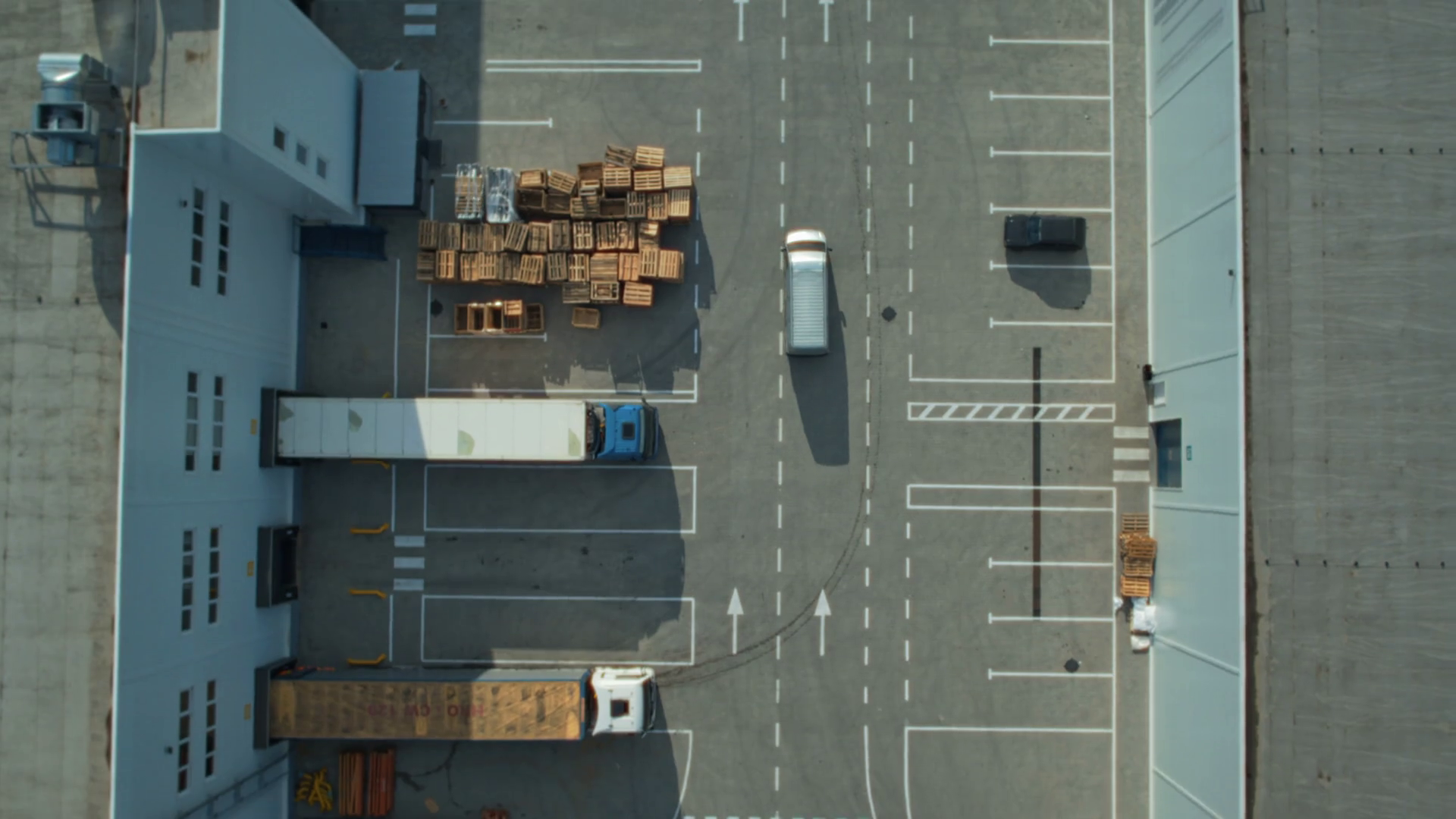 Aerial View Of Warehouse Loading Area Stock Footage SBV-352395778 ...