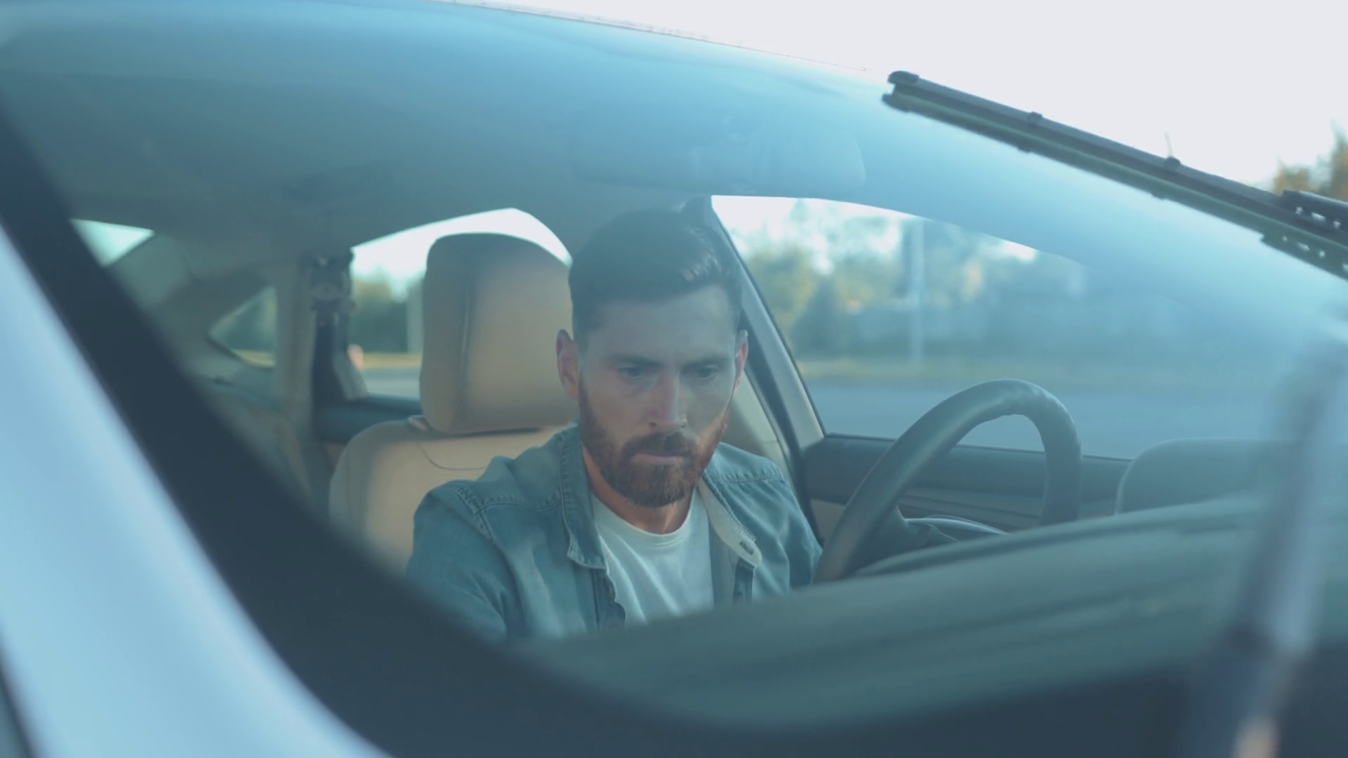 Confused Young Man Driver Beginner Driving Stock Footage SBV-352150255 ...