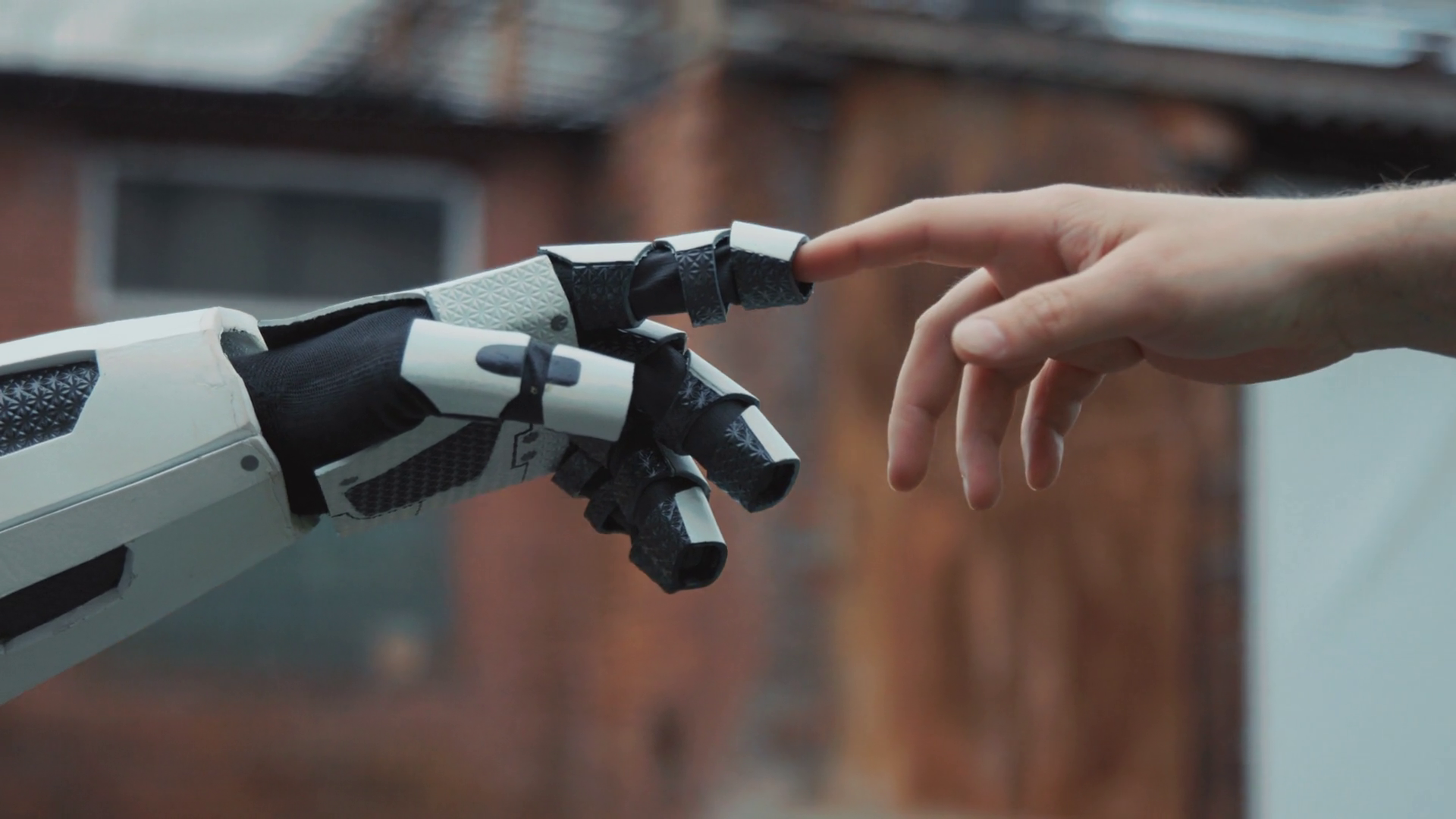 Robotic Hand Touching Human Hand Close-up Stock Footage SBV-352141513 ...