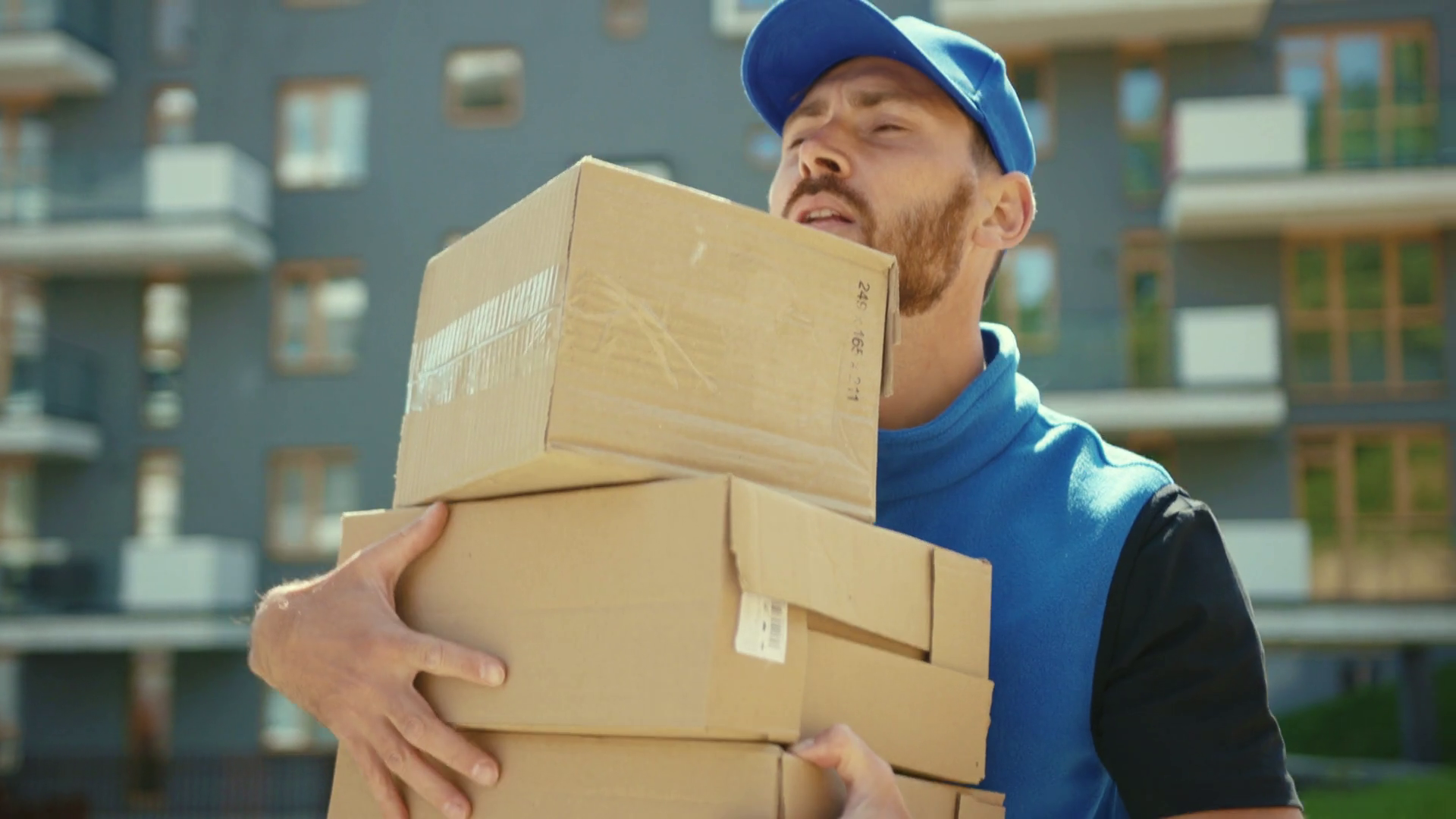 Close Up Tired Attractive Young Delivery Man Stock Footage SBV ...