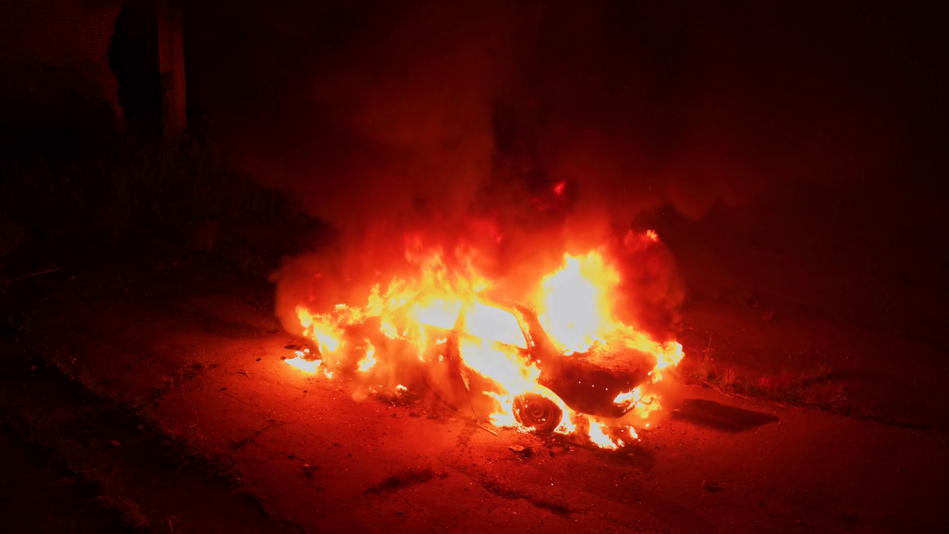 Car On Fire Accident Spectacular Night Scene Stock Footage SBV ...