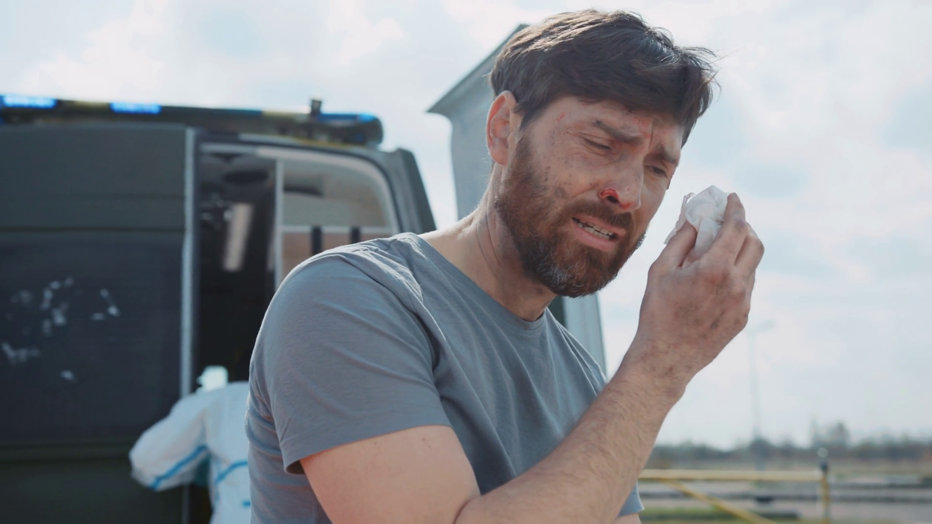 Close Up Wounded Military Man Sitting Touch Stock Footage SBV-352130233 ...