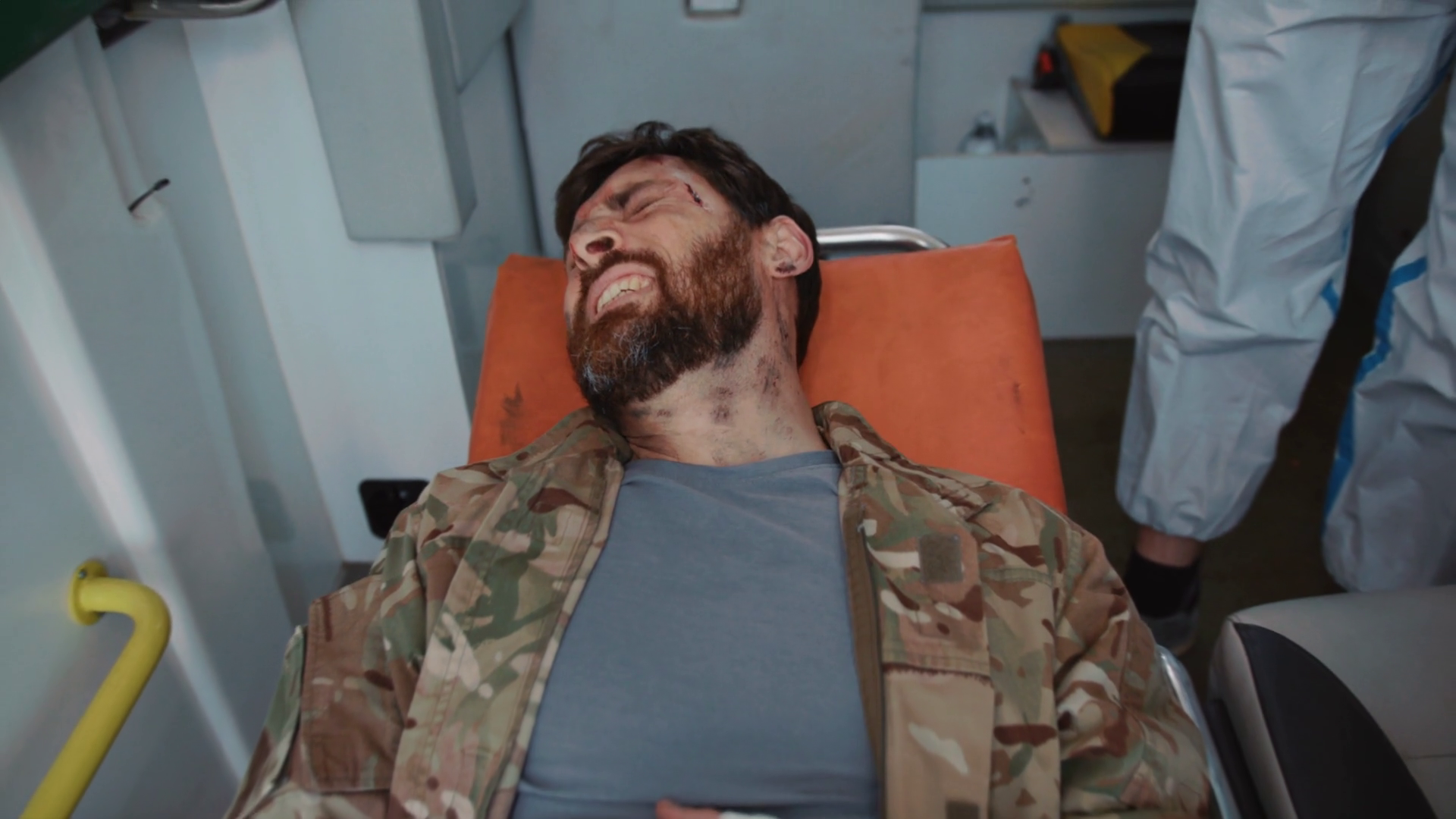 Close Up Face Wounded Military Man Lying Stock Footage SBV-352130193 ...