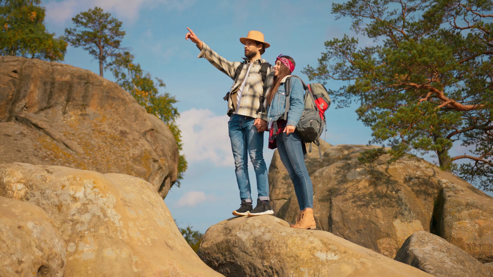Adventurous Happy Young Man Woman Climbing Stock Footage SBV-352218813 ...