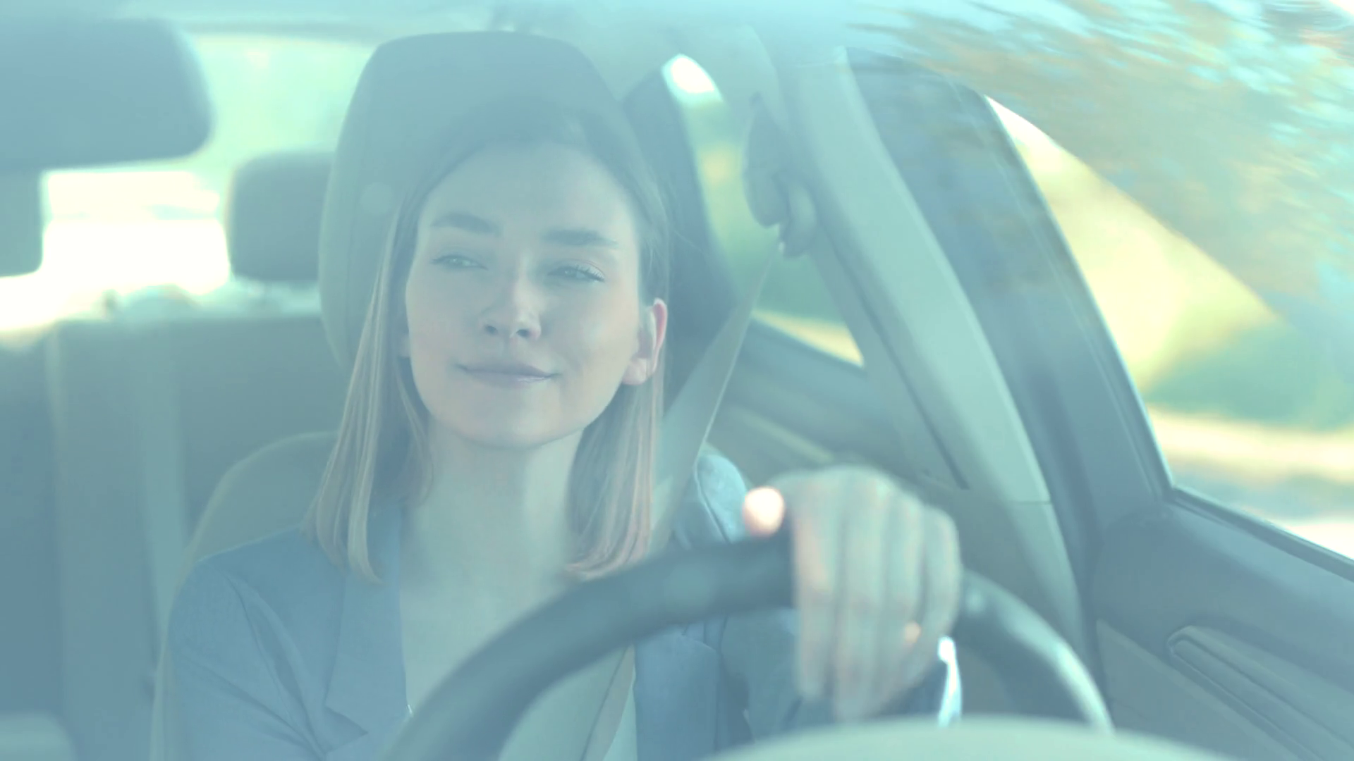 Happy Young Woman Driving Car Smile Look Stock Footage SBV-352227344 ...