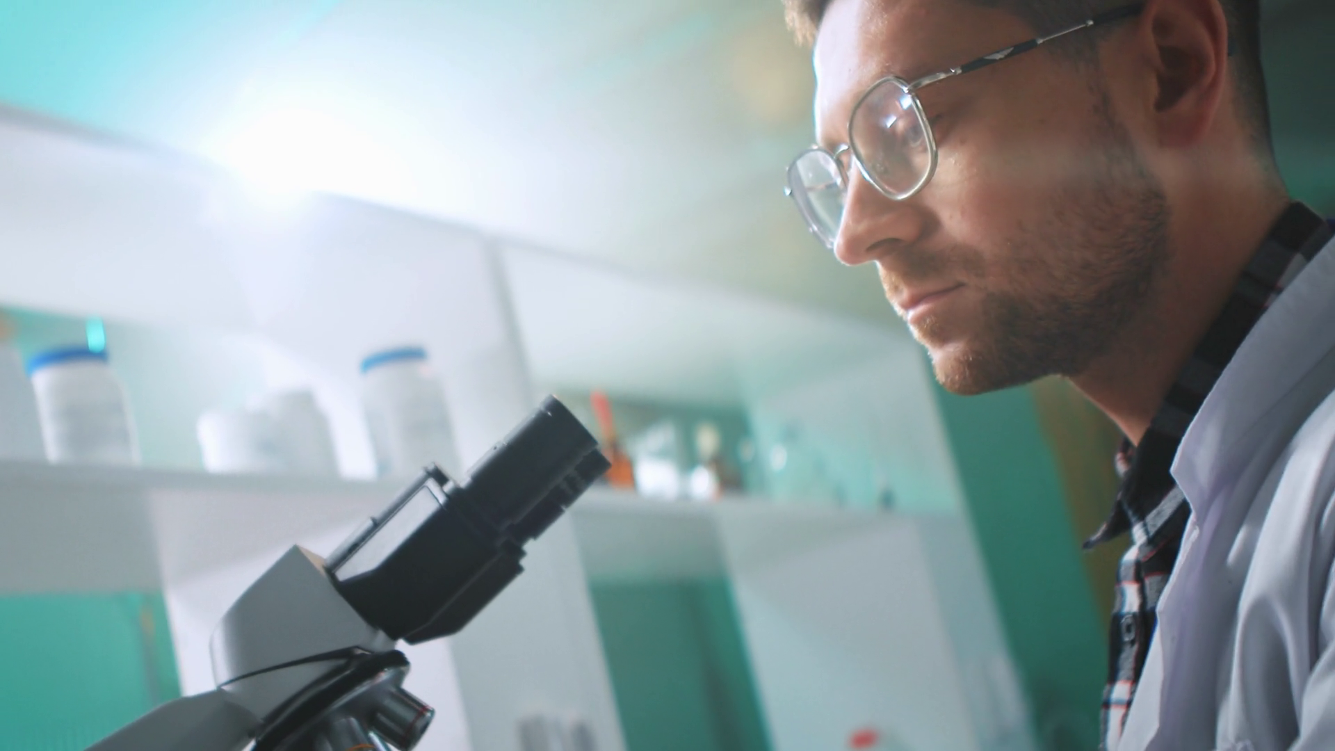 A Serious Man Scientist With Glasses Looking Stock Footage SBV ...
