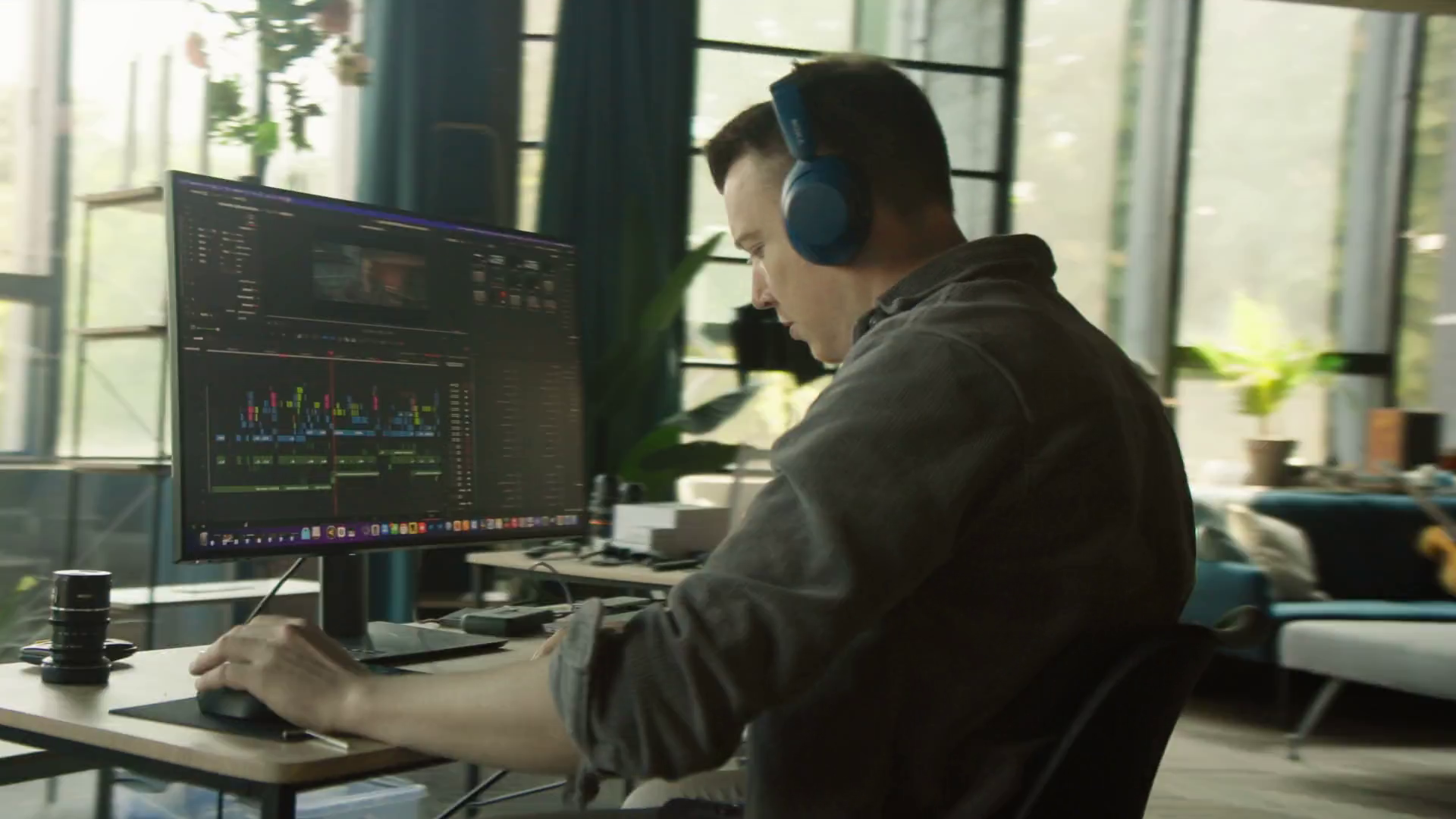 A Modern Workspace Featuring Editing Monitor Stock Footage SBV ...
