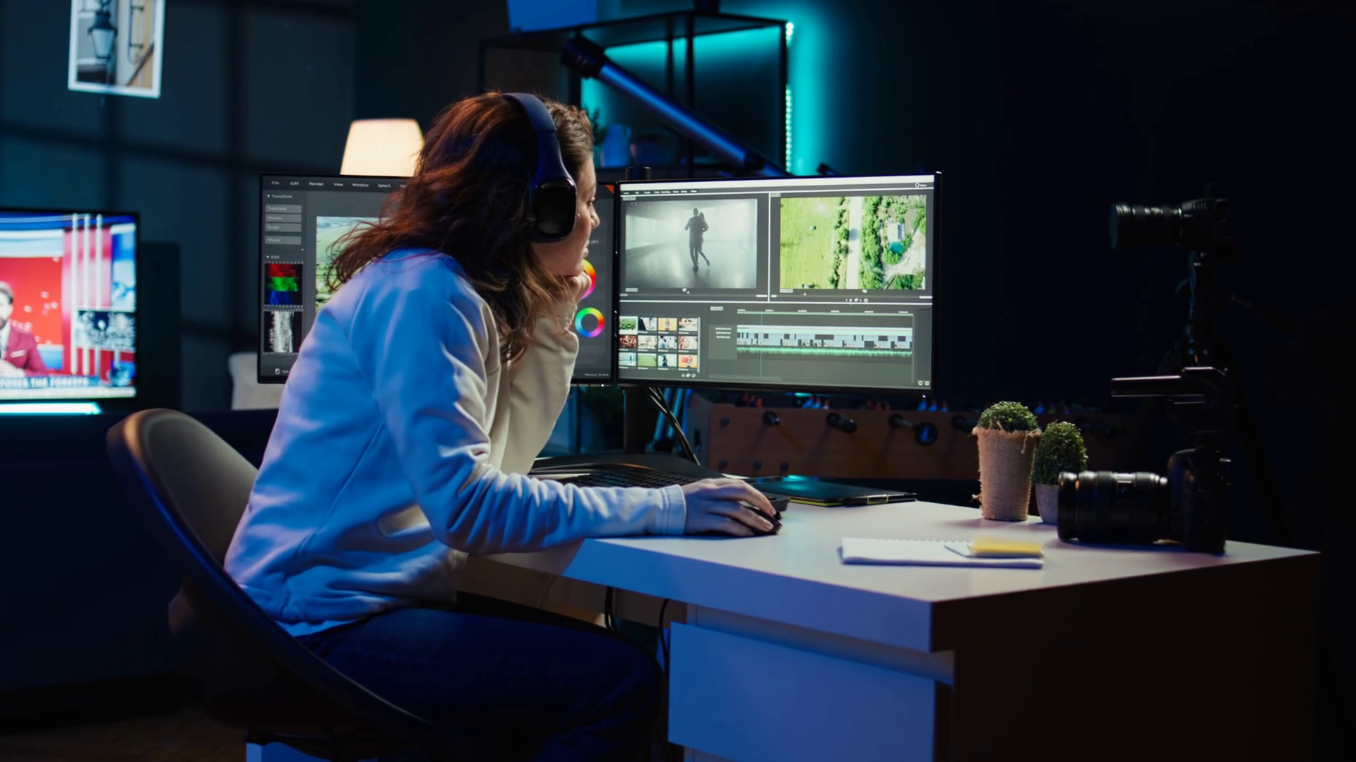 Videographer Working On Film Montage Editing Stock Footage SBV ...