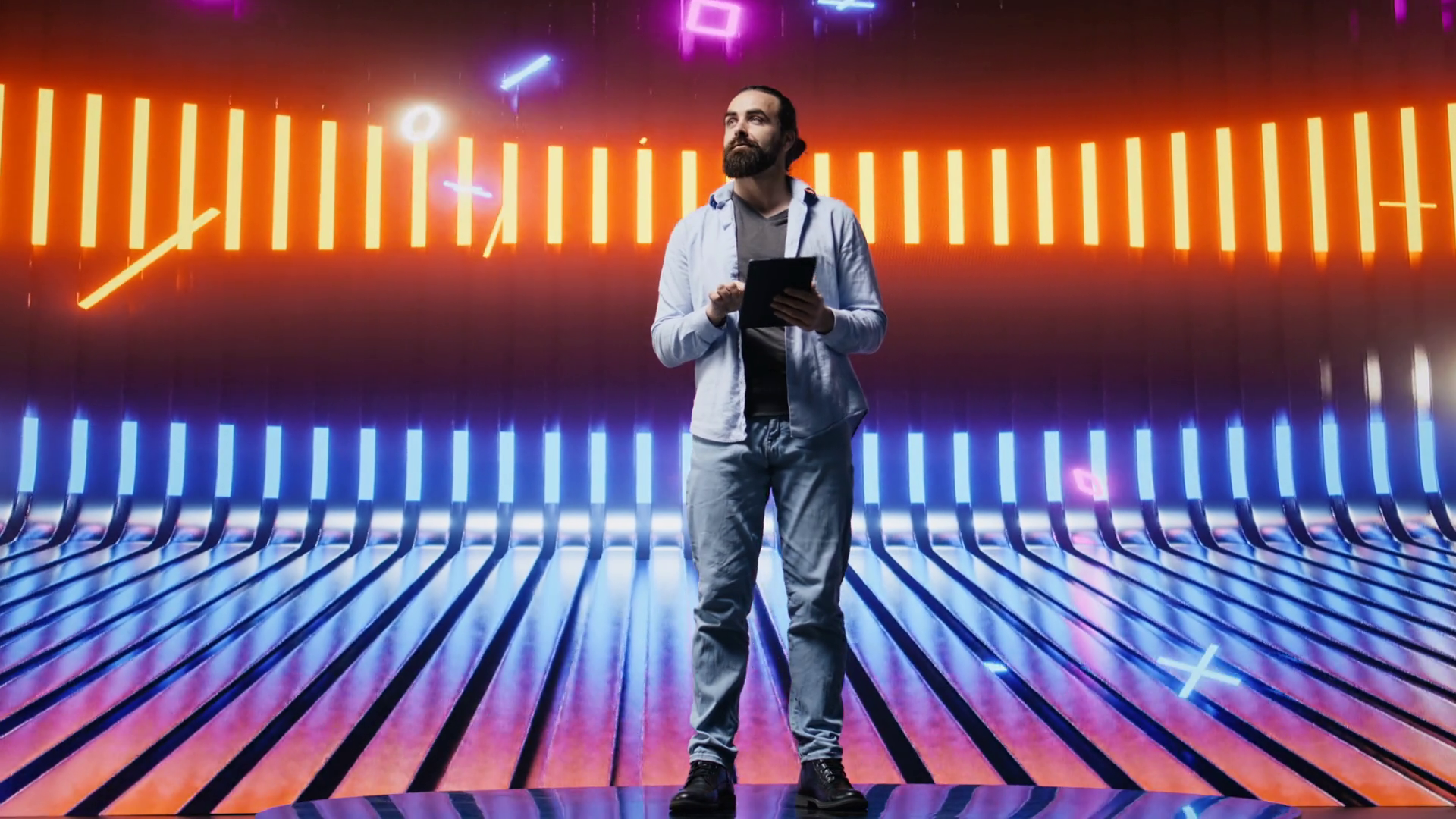 Cool Person Standing Beneath Glowing Neon Stock Footage SBV-352297256 ...