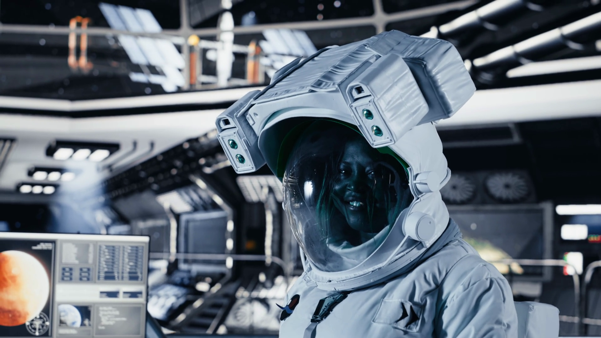 Female Astronaut In Checks Wrist Device Stock Footage SBV-352298781 ...