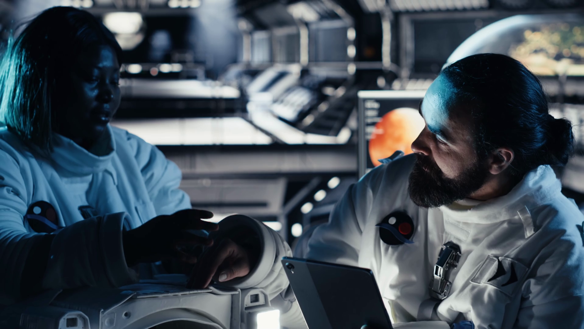 Researchers In Starship Discussing Mission Stock Footage SBV-352311818 ...