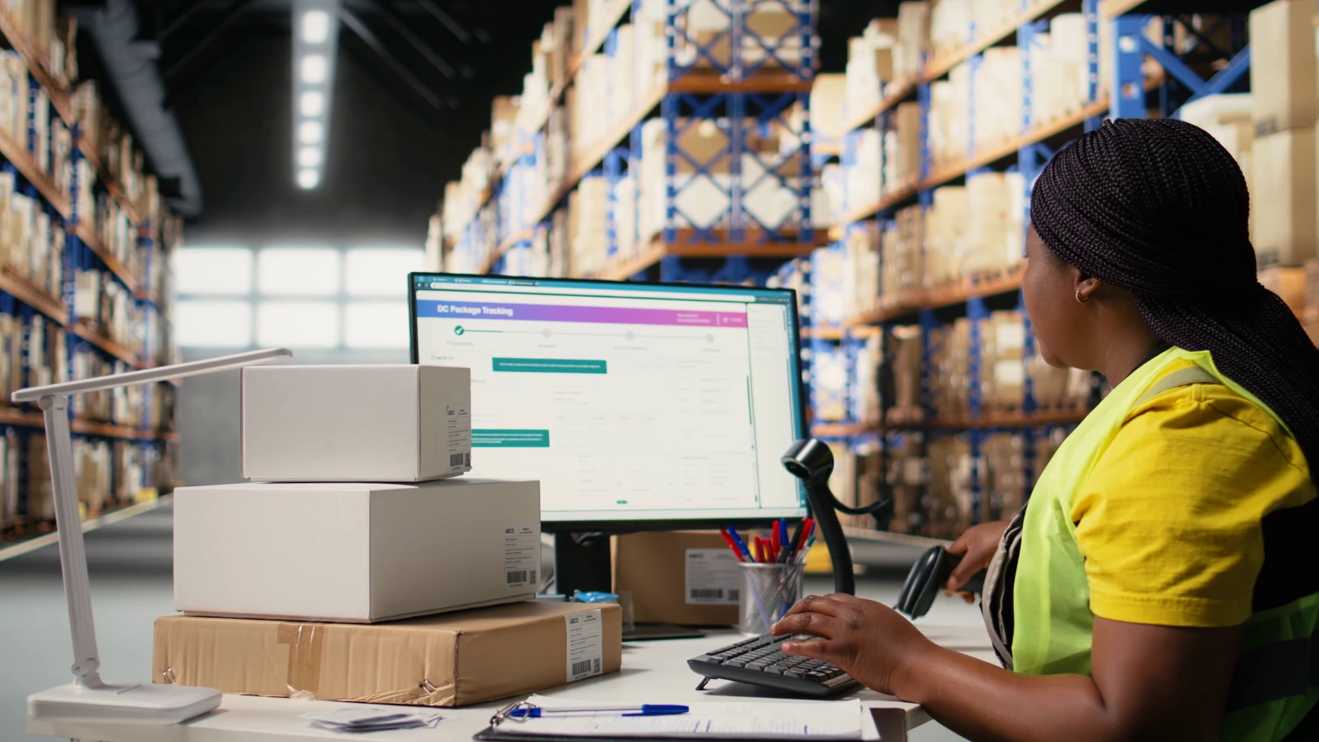 Black Employee Scanning Awb Tags Packaging Stock Footage SBV-352440640 ...