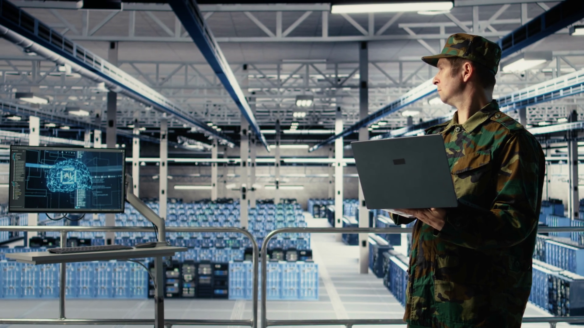 Army Soldier In Server Farm Uses Artificial Stock Footage SBV-352628144 ...